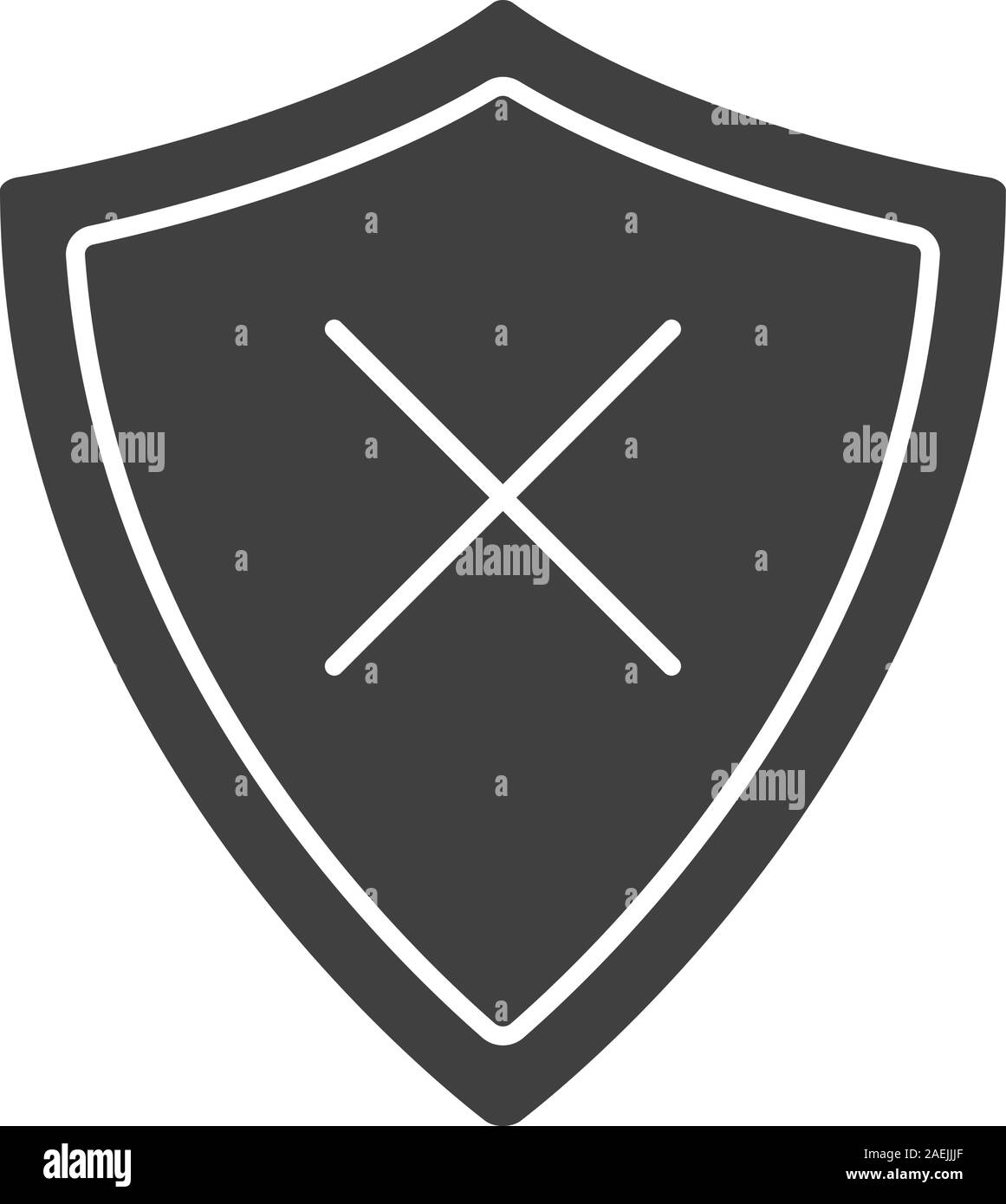 Security glyph icon. Silhouette symbol. Protection shield with cancel ...