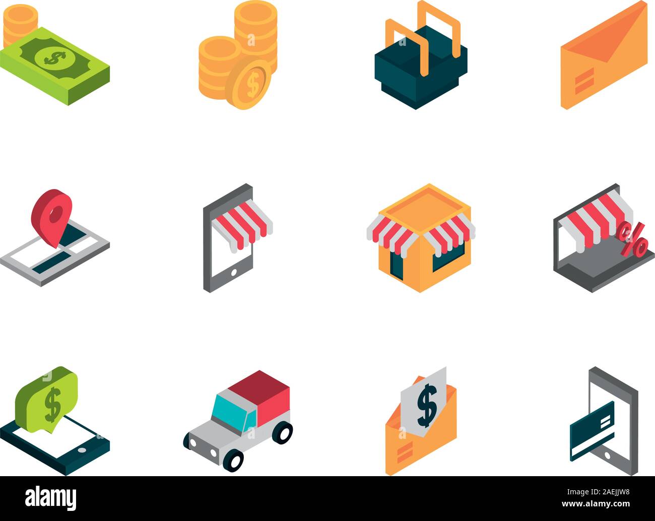 ecommerce business internet icons set isometric vector illustration ...