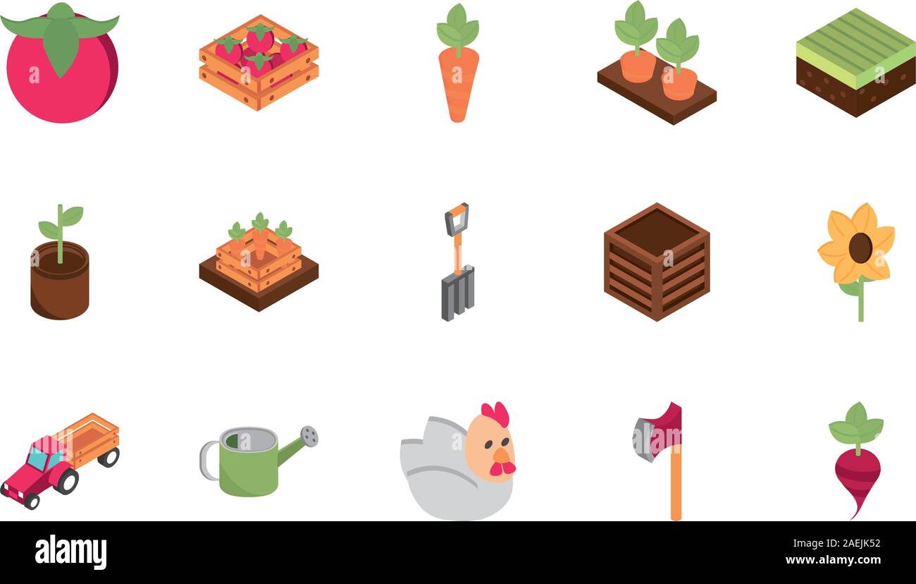 farm harvest agriculture rural isometric icons collection vector ...