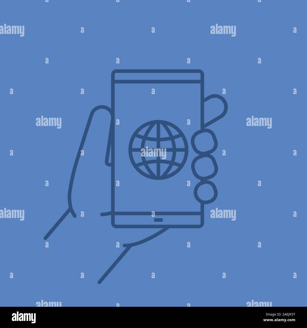 Hand holding smartphone linear icon. Smart phone network connection ...