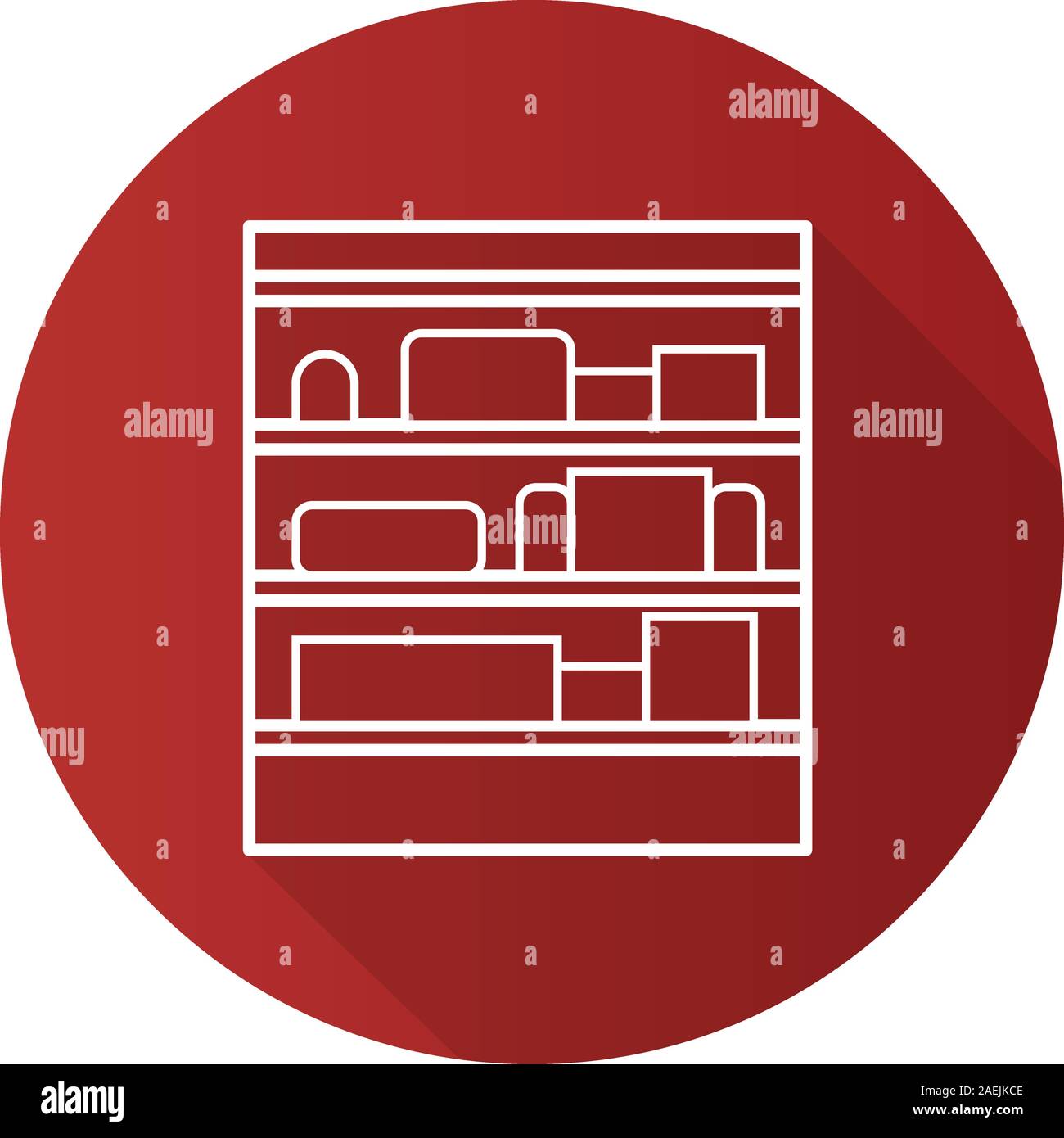 Shop shelves flat linear long shadow icon. Supermarket stand with goods ...