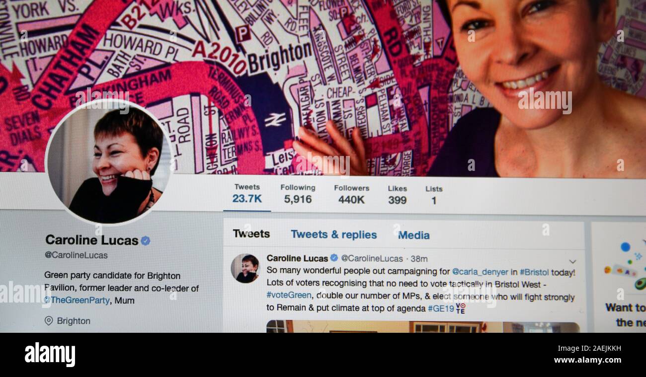 Twitter account of Caroline Lucas, MP for Brighton Pavilion Stock Photo ...