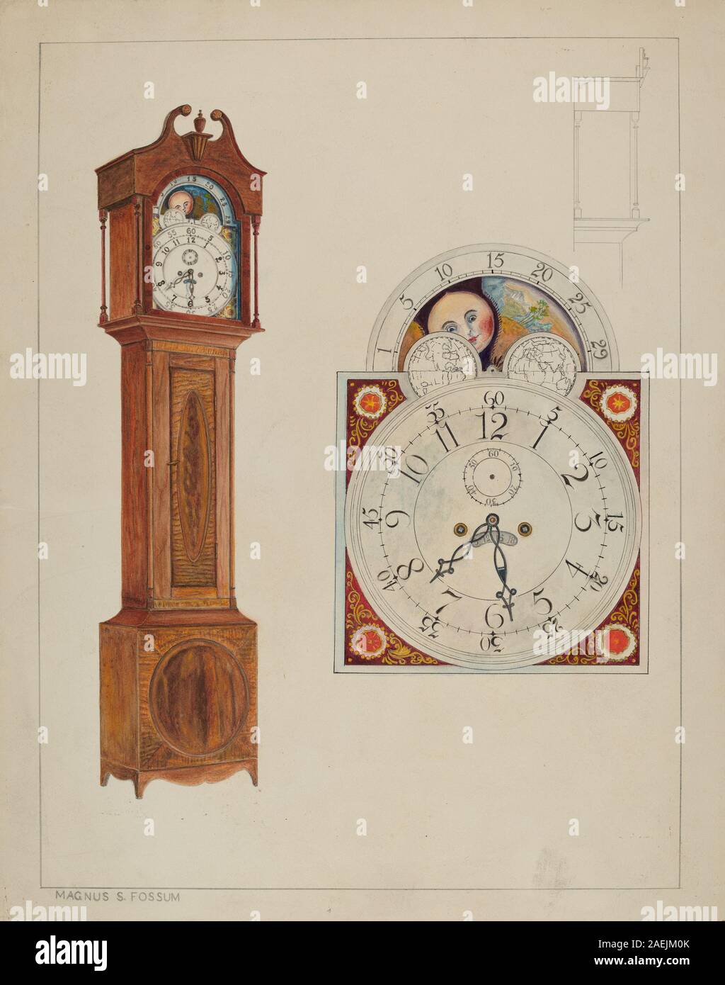 Grandfather clock by Magnus S. Fossum, circa 1937, tall freestanding ...