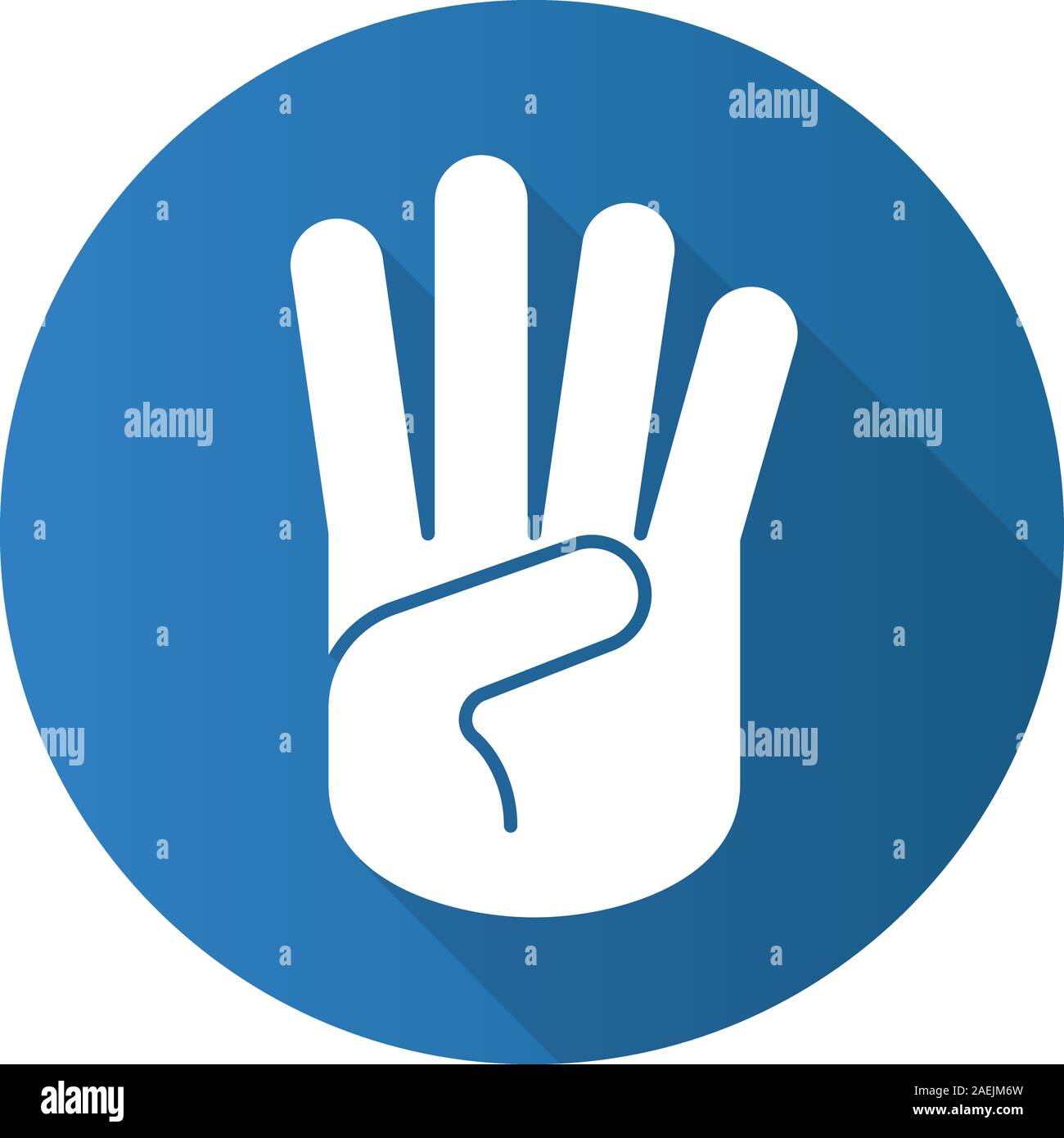 Four fingers hand gesture. Flat design long shadow glyph icon. Vector ...