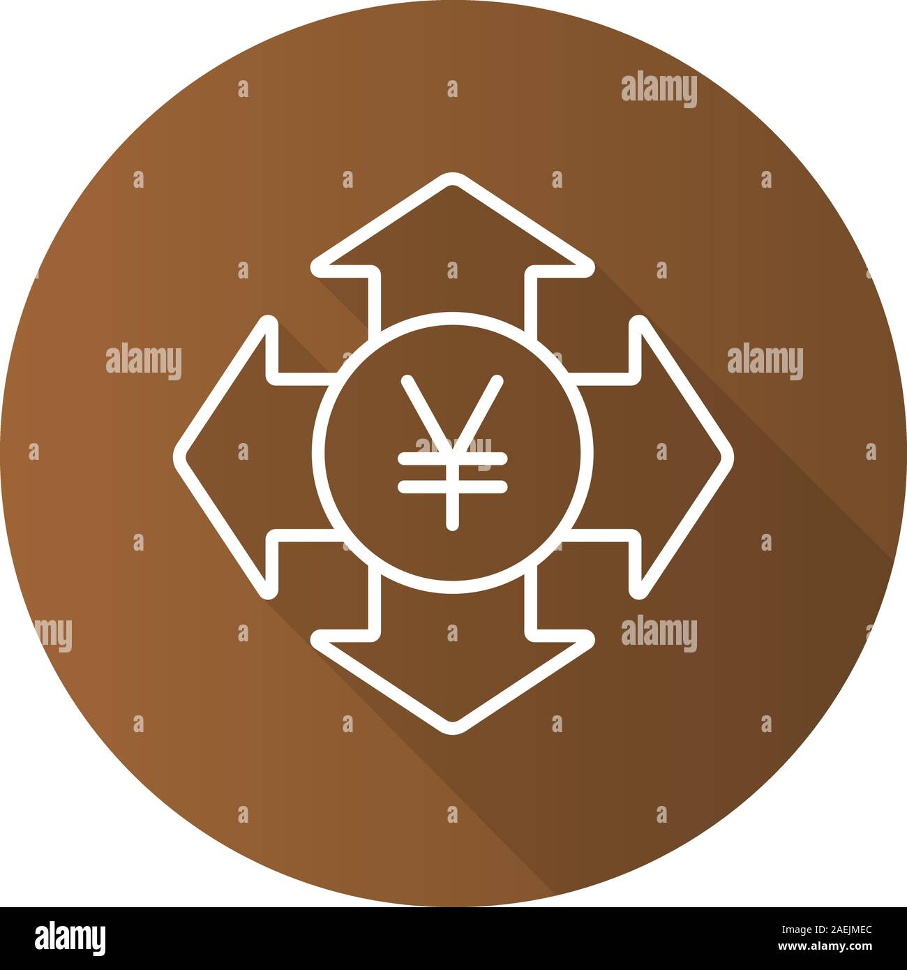 Money spending flat linear long shadow icon. Expanses. Japanese yen ...