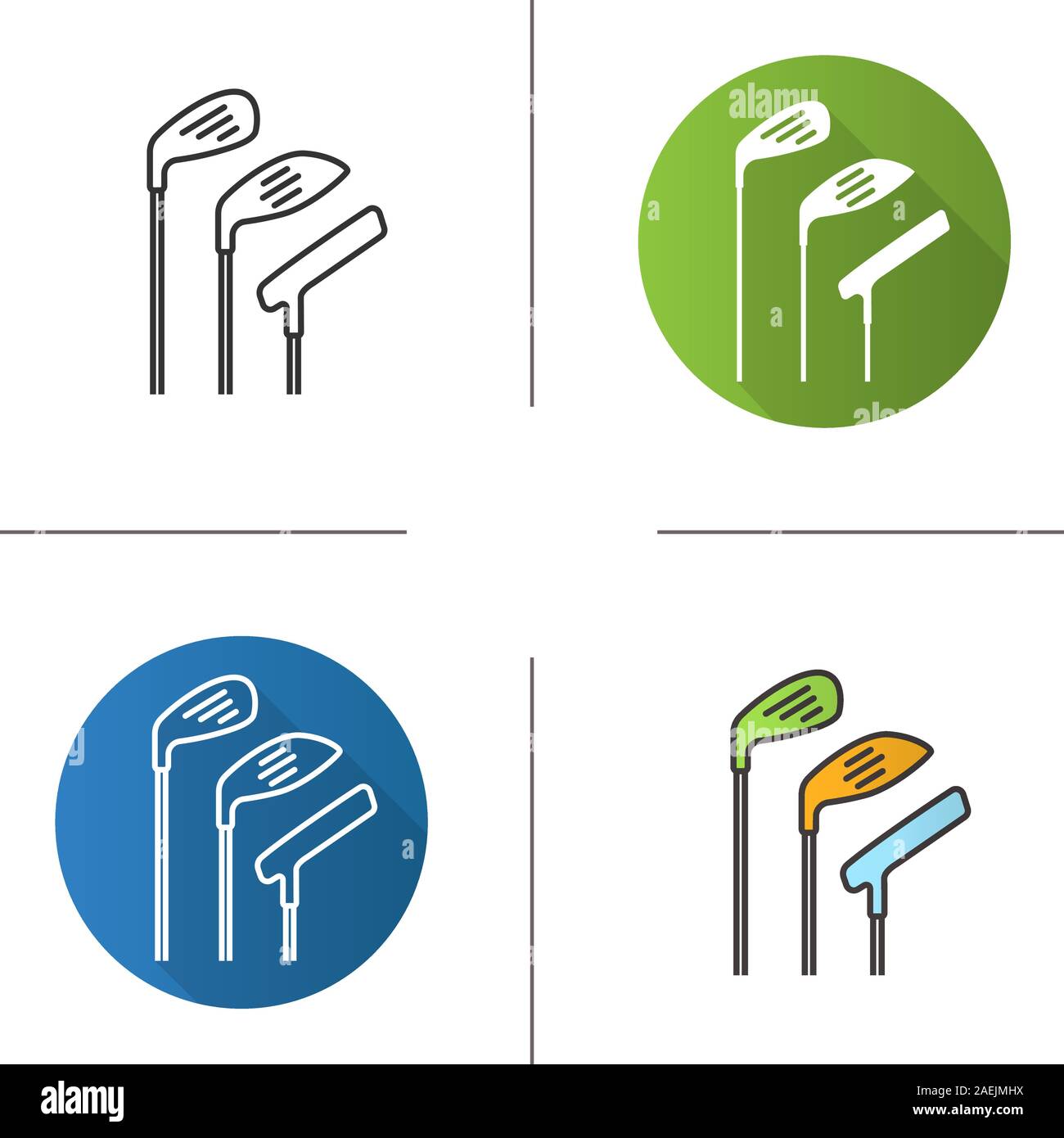 Golf clubs icon. Flat design, linear and color styles. Isolated vector ...