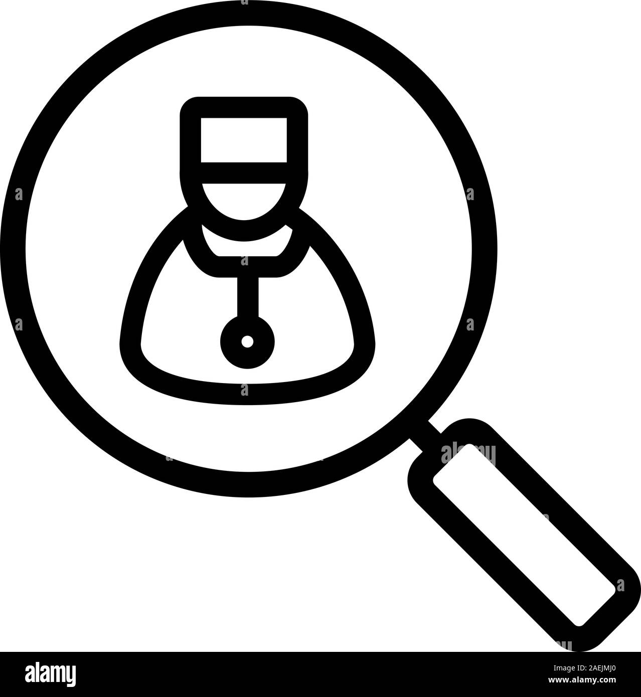 Doctor search linear icon. Thick line illustration. Magnifying glass ...
