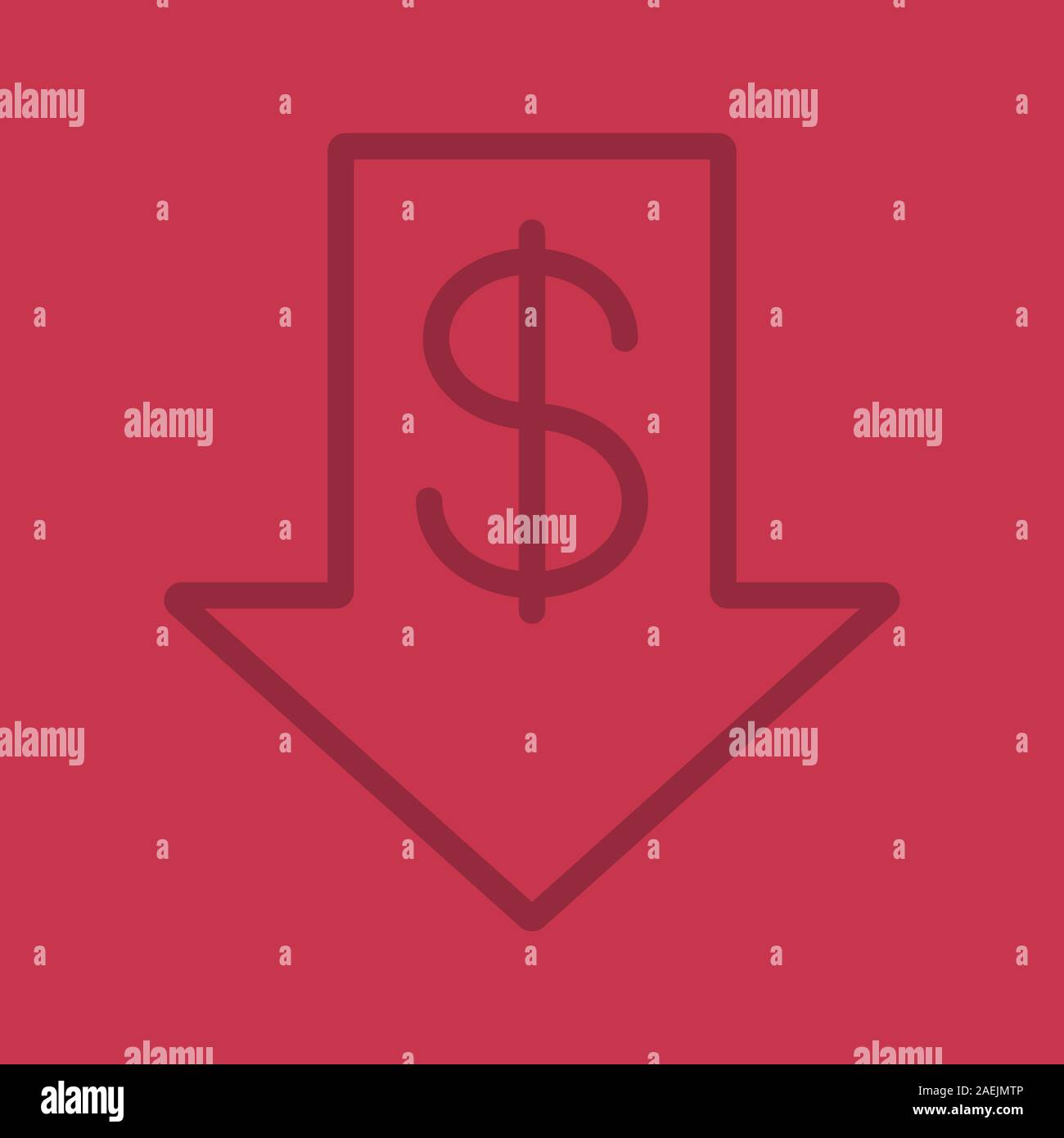 Dollar rate falling color linear icon. US dollar with down arrow. Thin ...