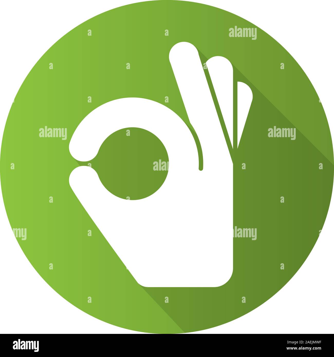 OK hand gesture flat design long shadow glyph icon. Vector silhouette ...