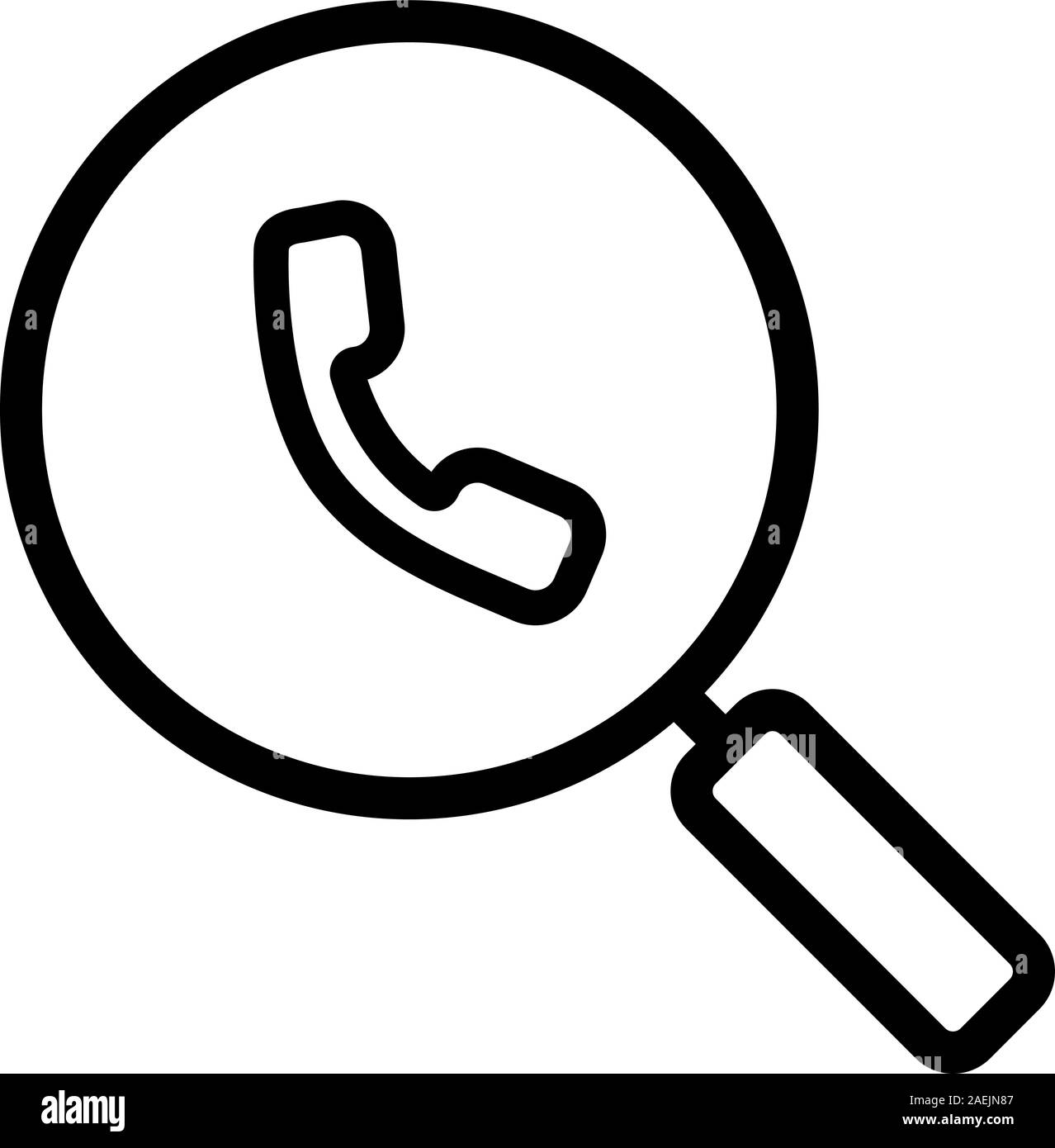 Phone contacts search linear icon. Thin line illustration. Magnifying ...