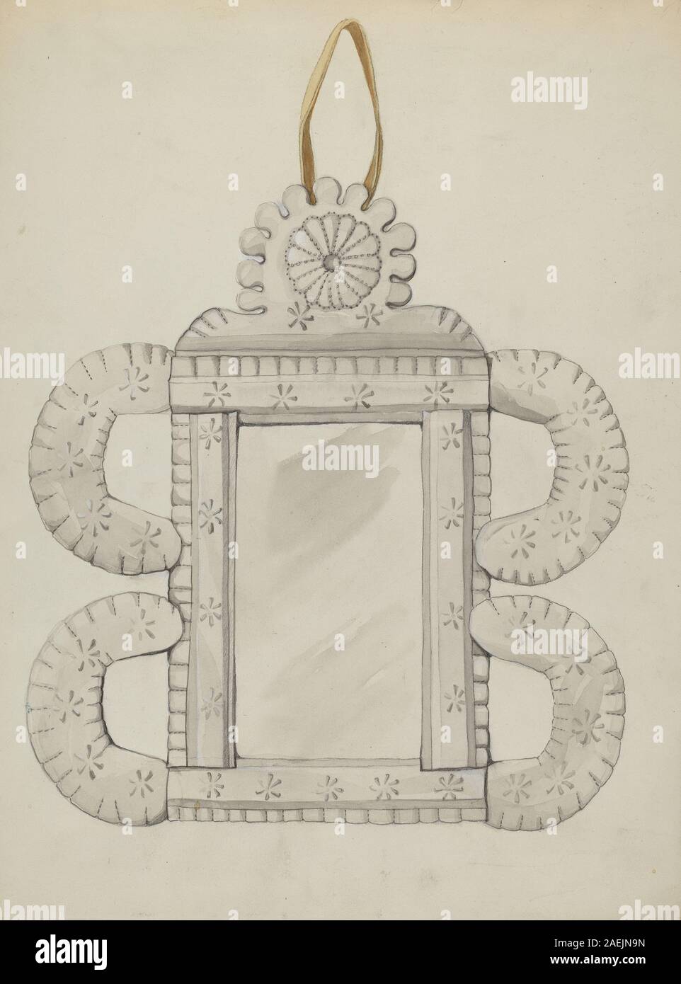 Tin mirror frame created circa 1936 by Majel G Claflin, displaying ...
