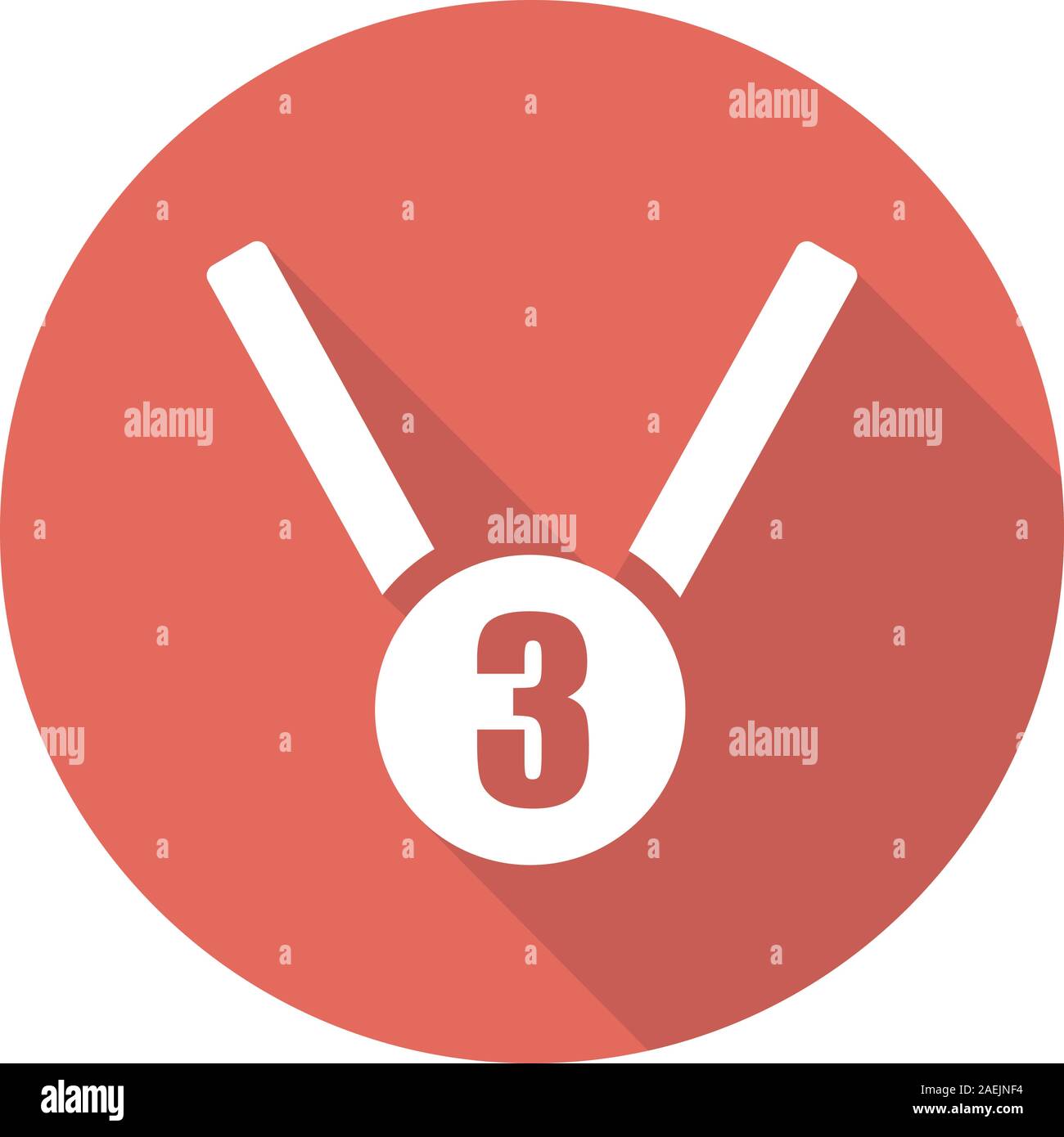 3rd place medal flat design long shadow glyph icon. Bronze medal ...