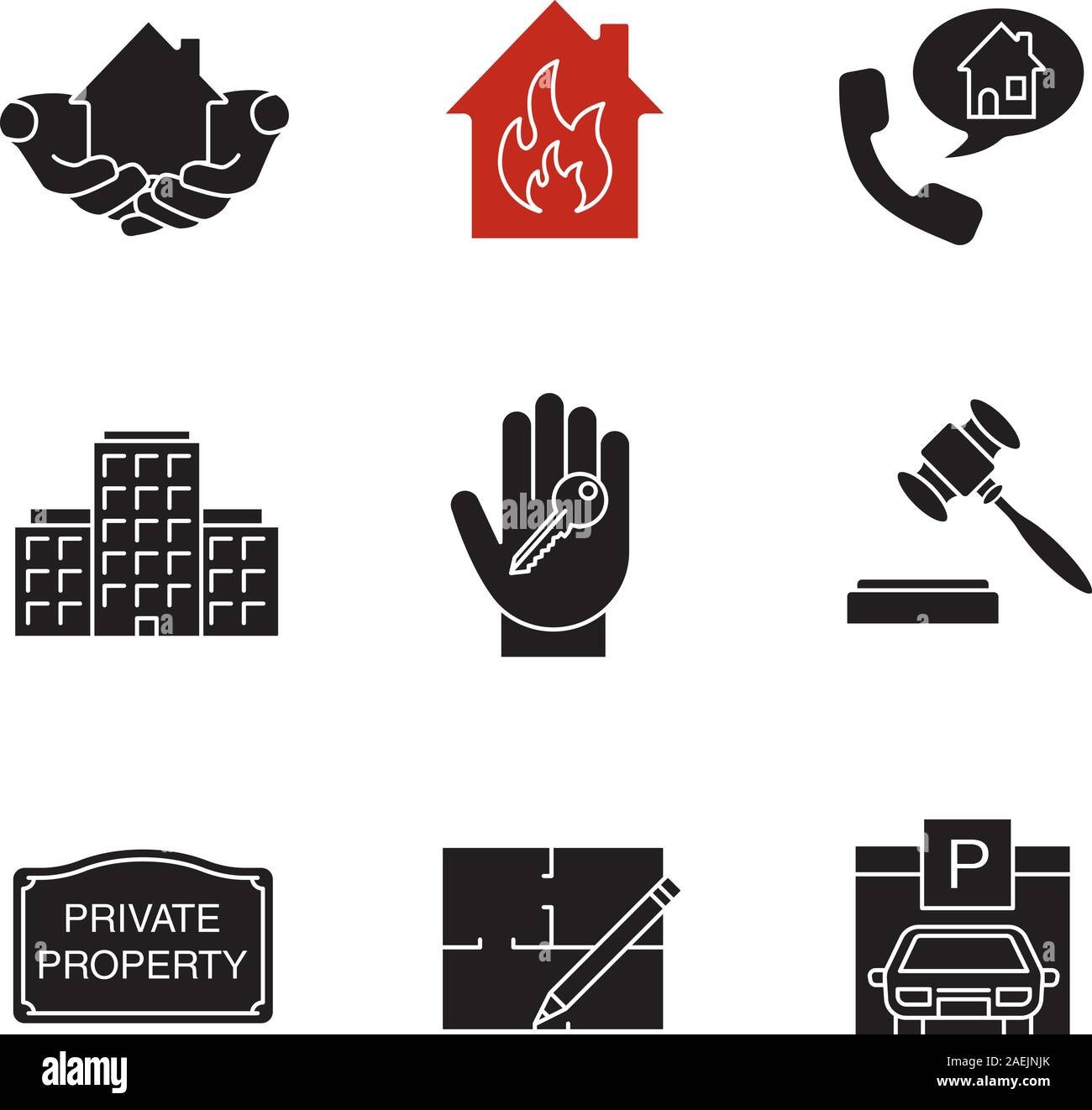 Real Estate Market Glyph Icons Set Silhouette Symbols House In Hands