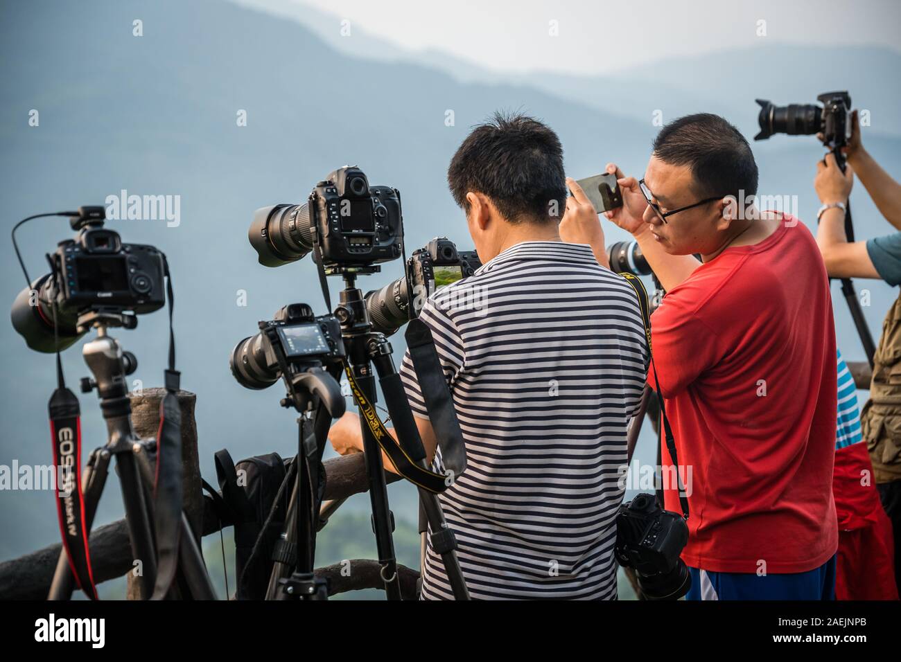 Pingan, China - August 2019 : Group of photographers waiting for the ...