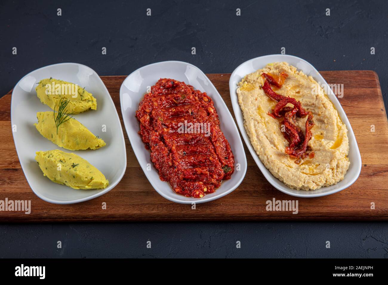 Turkish cuisine appetizers; spicy mash, mashed potatoes, hummus Stock ...