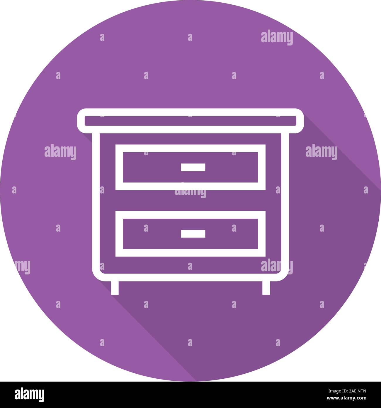 Nightstand flat linear long shadow icon. Bedside table. Vector outline ...