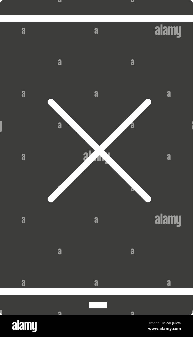 Smartphone cancel glyph icon. Silhouette symbol. Smart phone with cross ...