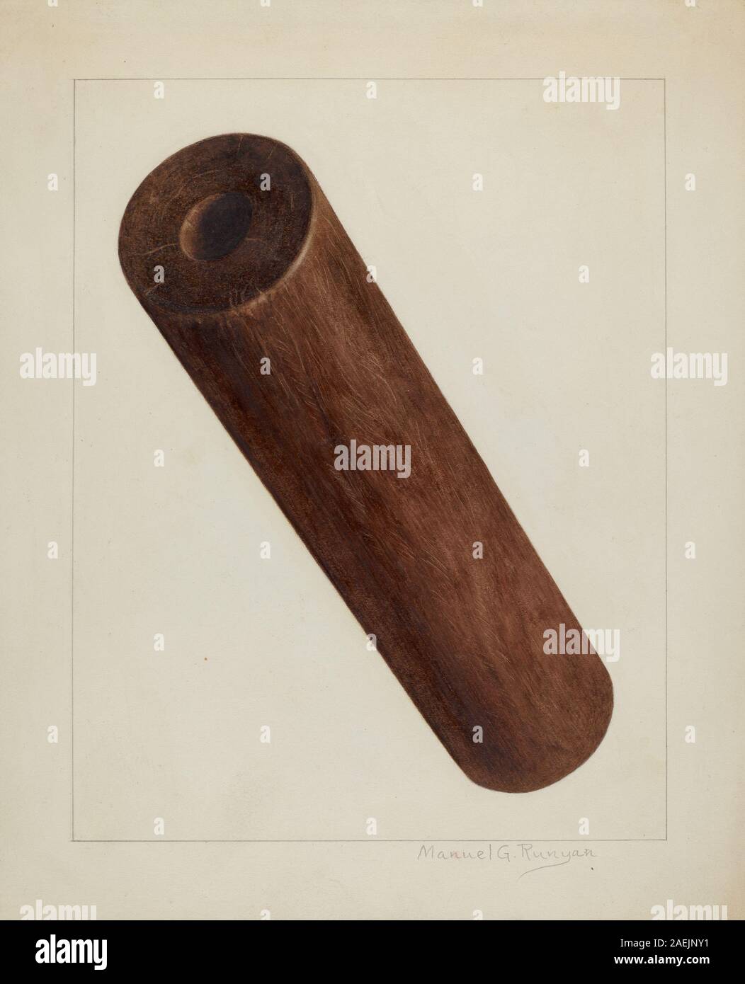 Printing press roller by Manuel G Runyan, circa 1938, a cylindrical ...