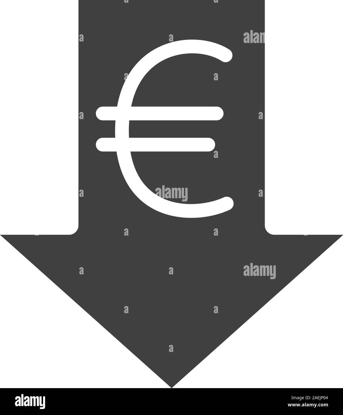 Euro rate falling glyph icon. Silhouette symbol. European Union ...