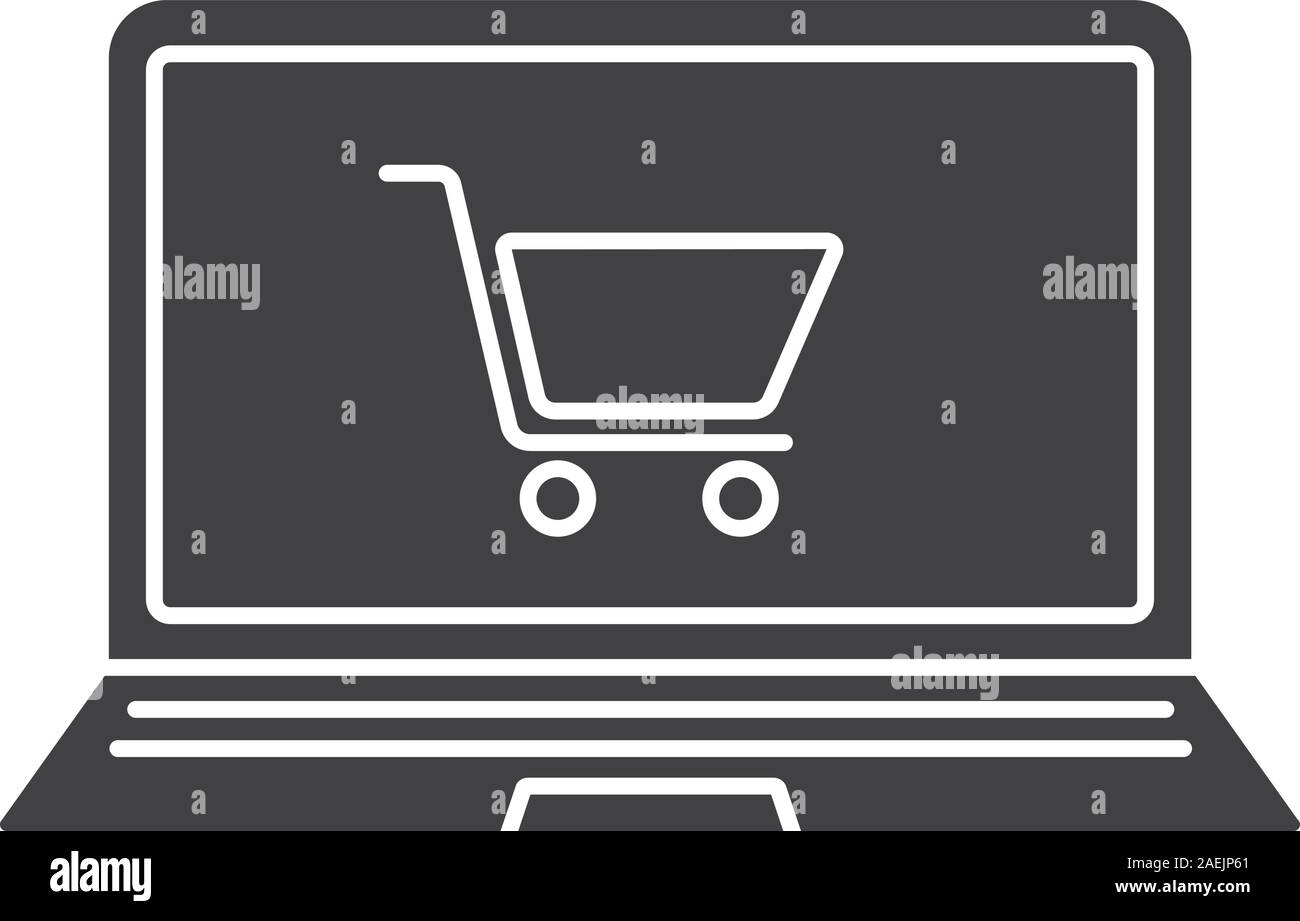 Online shopping glyph icon. Silhouette symbol. Laptop with shopping ...