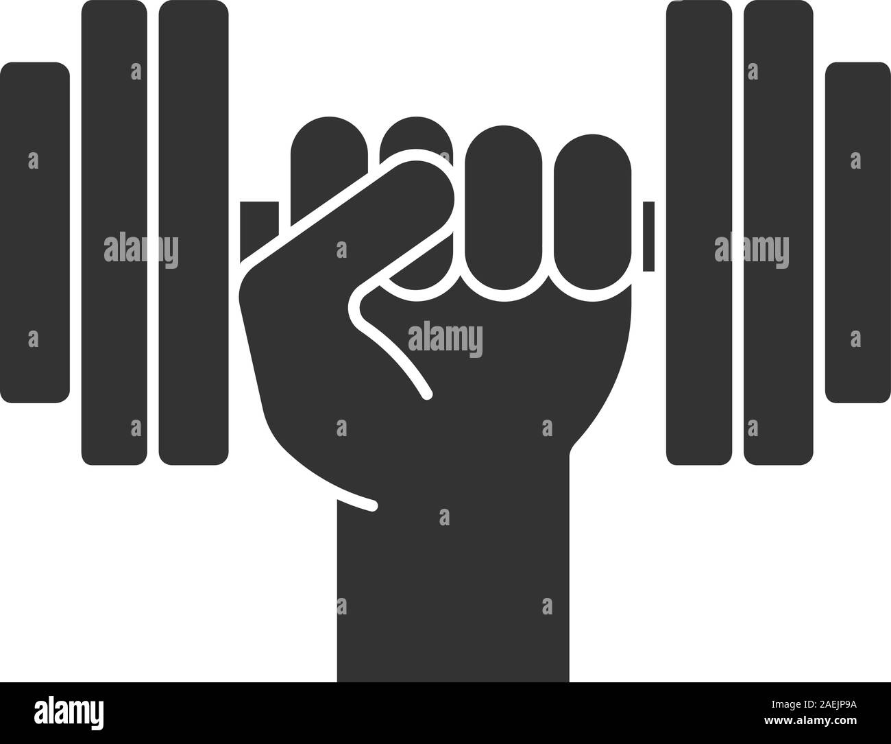 Hand holding gym barbell glyph icon. Fitness and workout silhouette ...