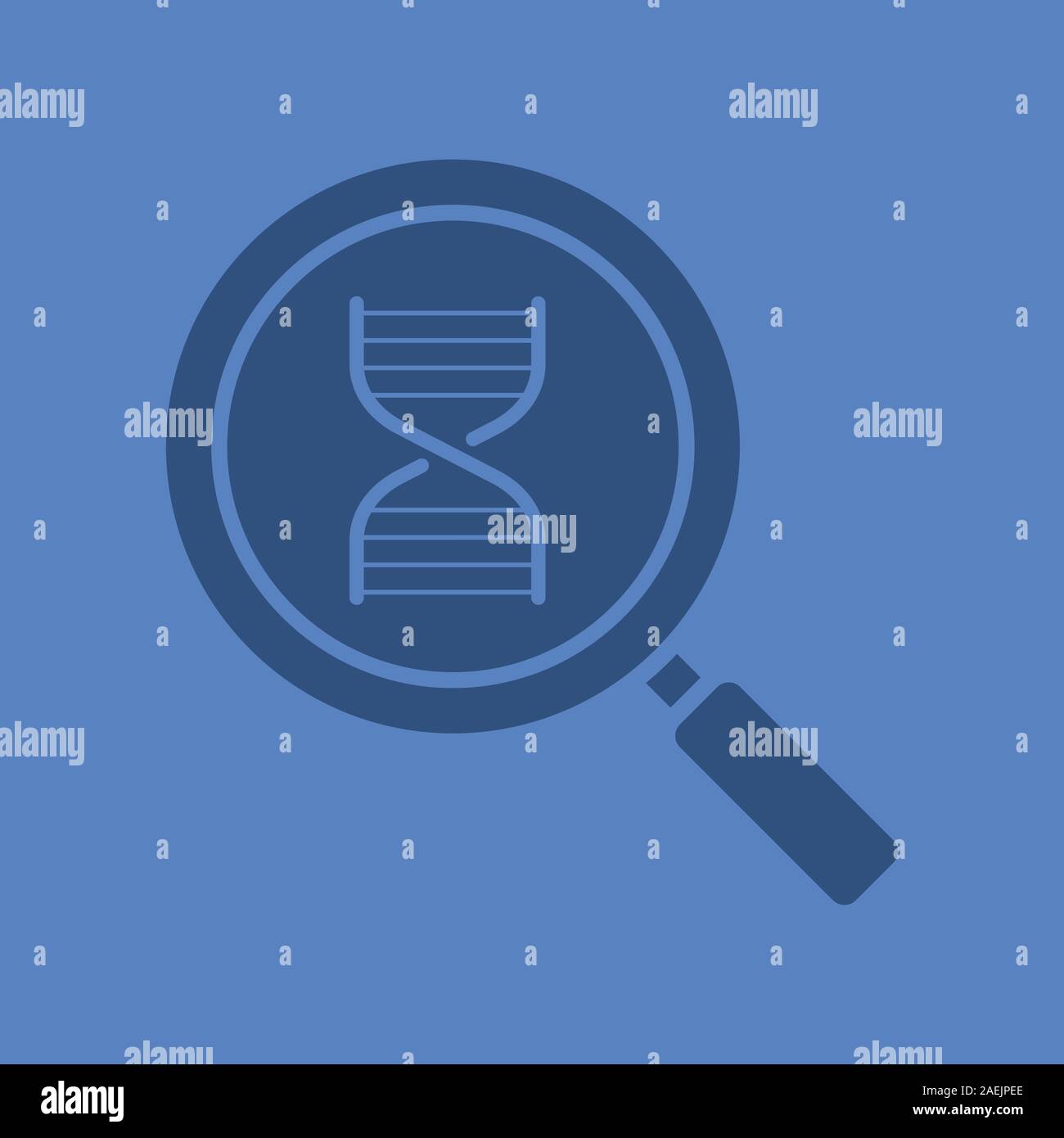 DNA research glyph color icon. Silhouette symbol. Magnifying glass with ...