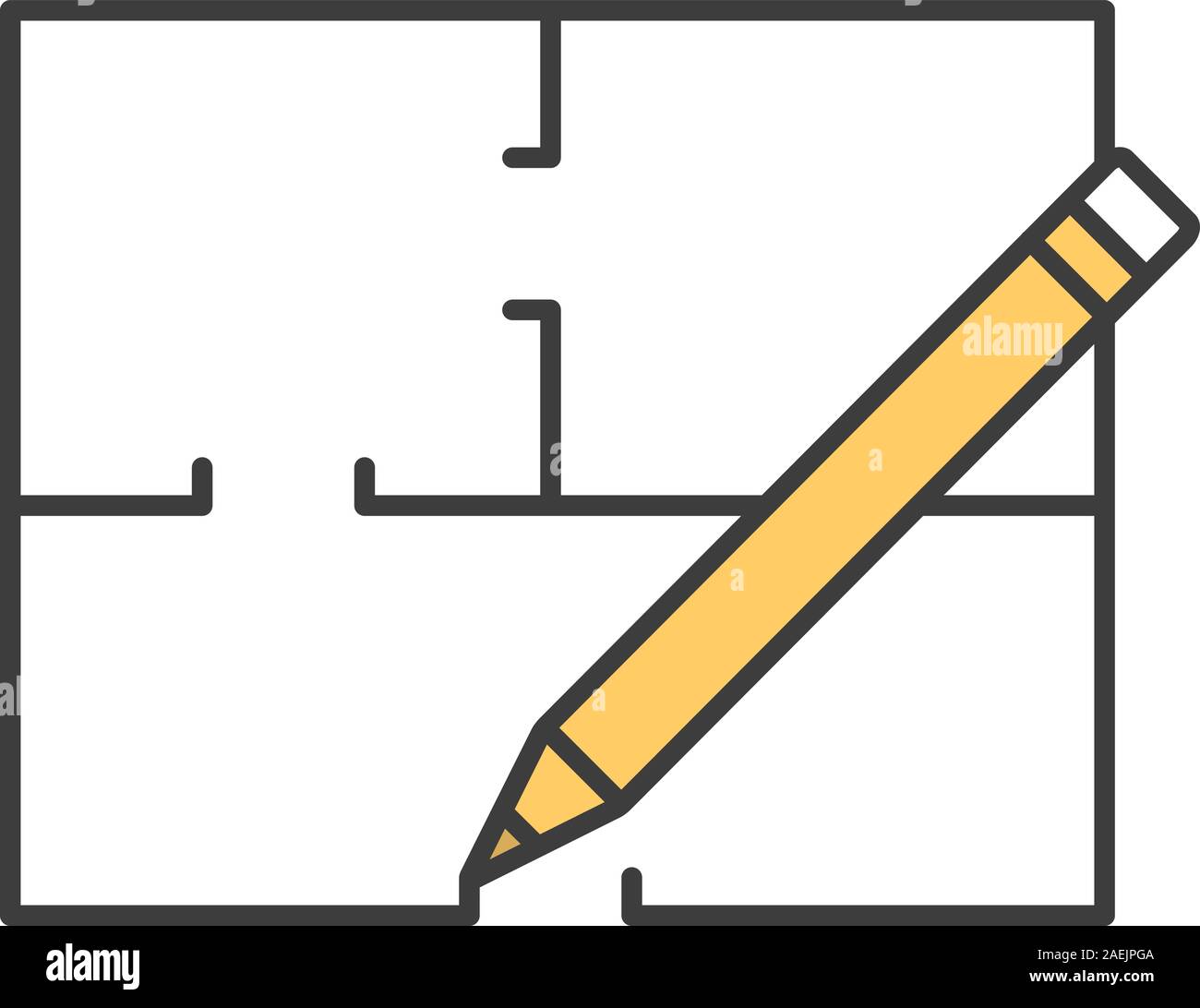 Floor plan, flat blueprint with pencil color icon. Apartment layout ...