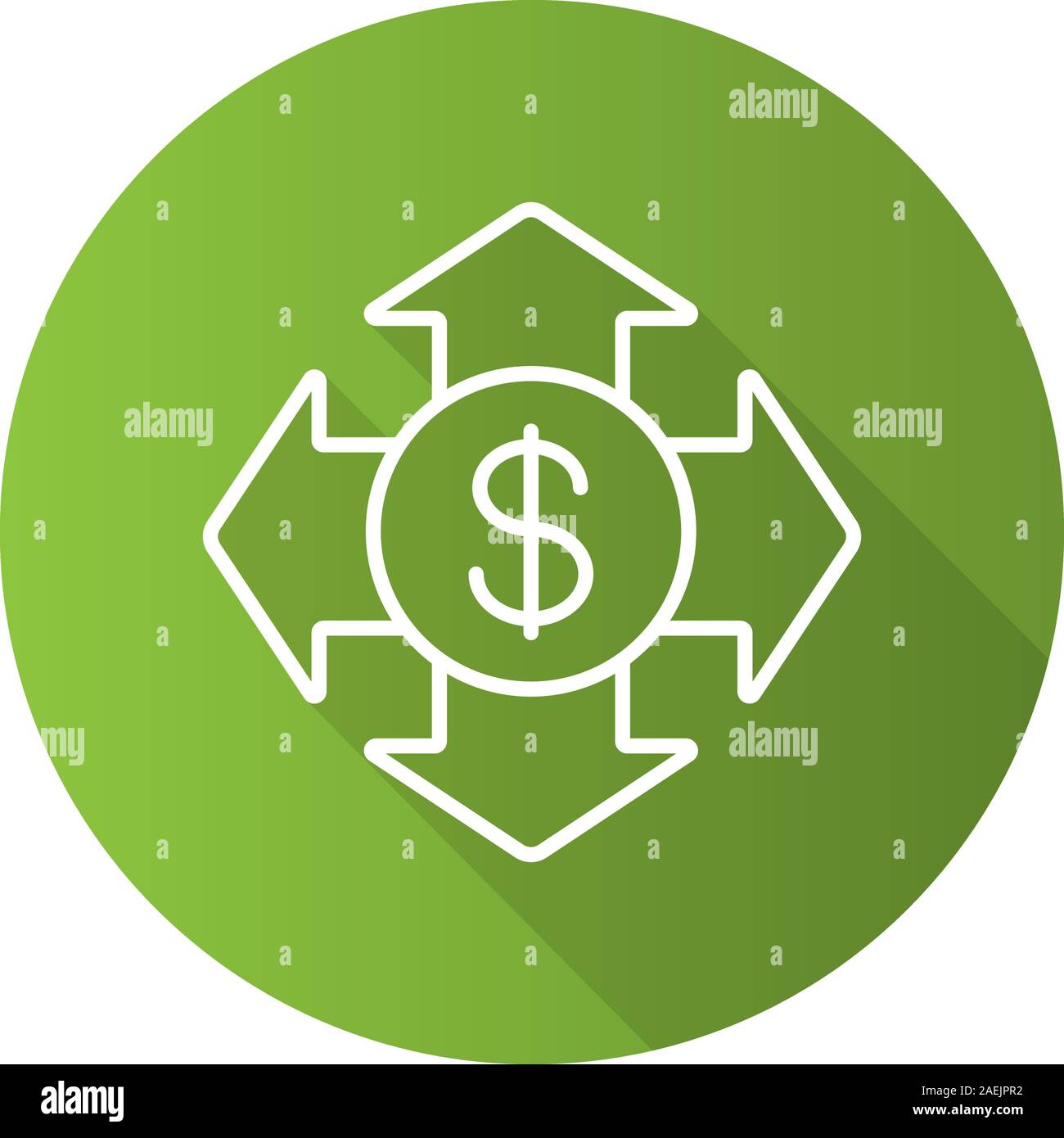 Money spending flat linear long shadow icon. USA dollar with all ...