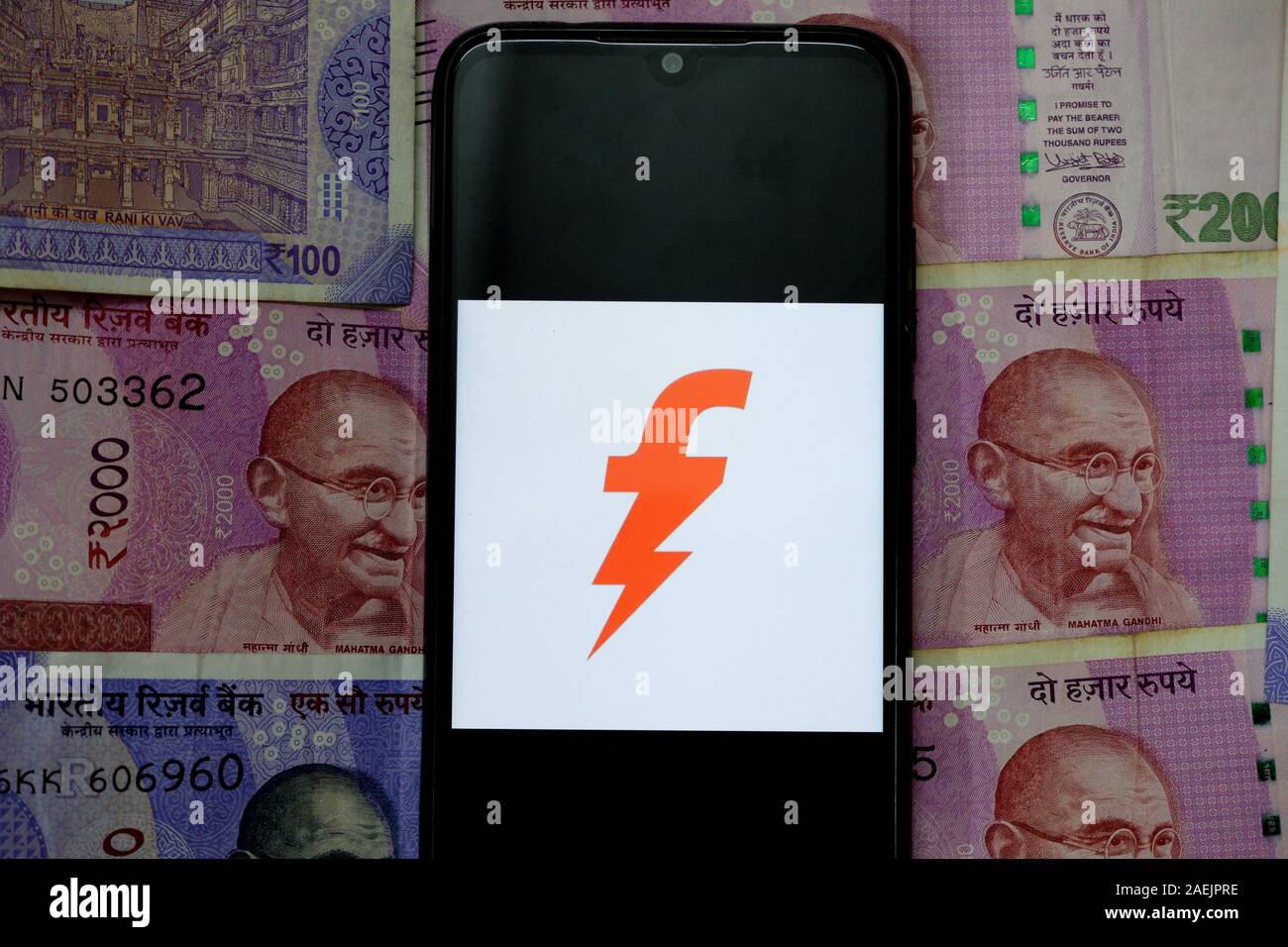India. 8th Dec, 2019. In this photo illustration a freecharge logo seen ...