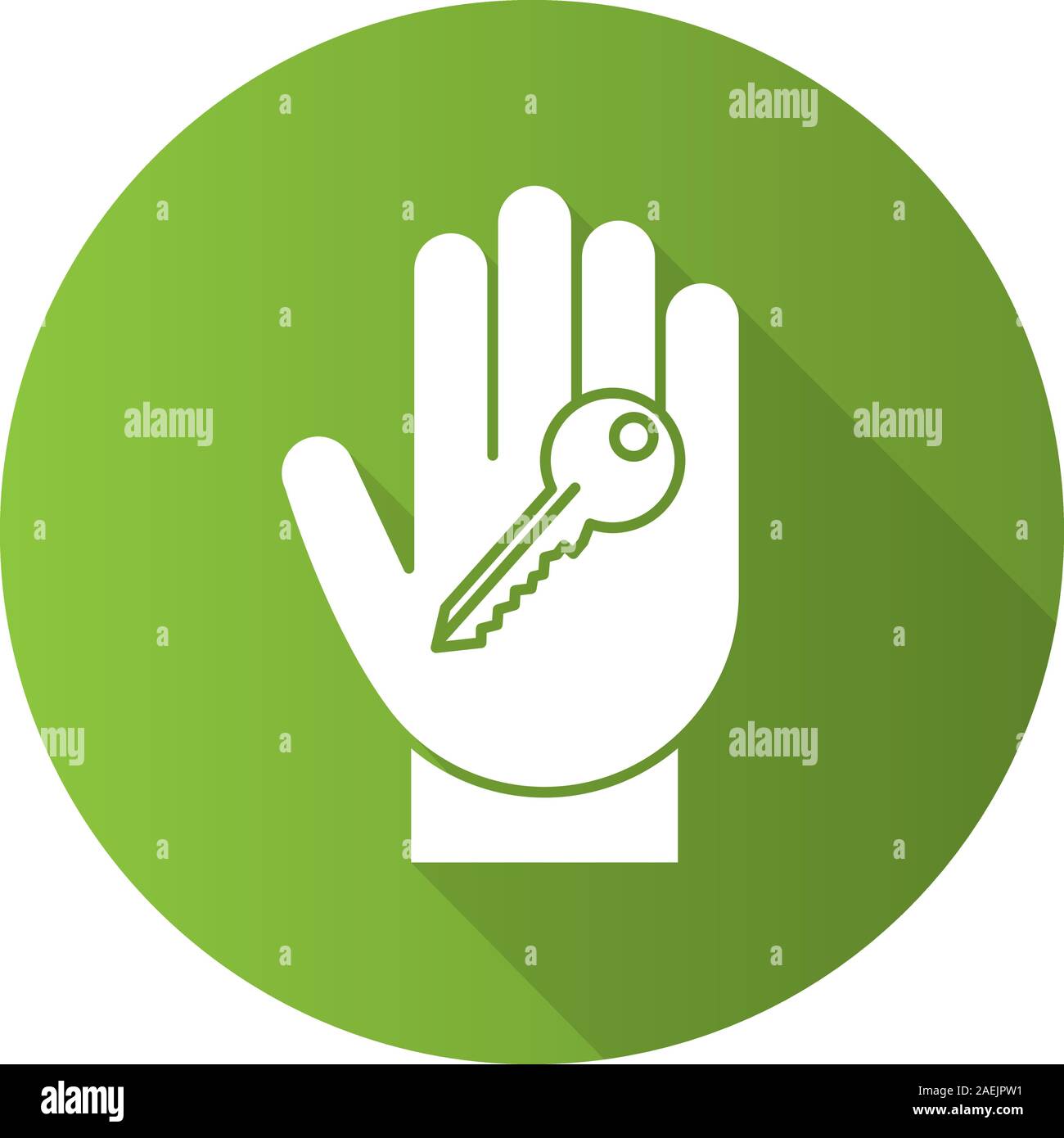 Hand with key flat linear long shadow icon. Realty purchase. Private ...