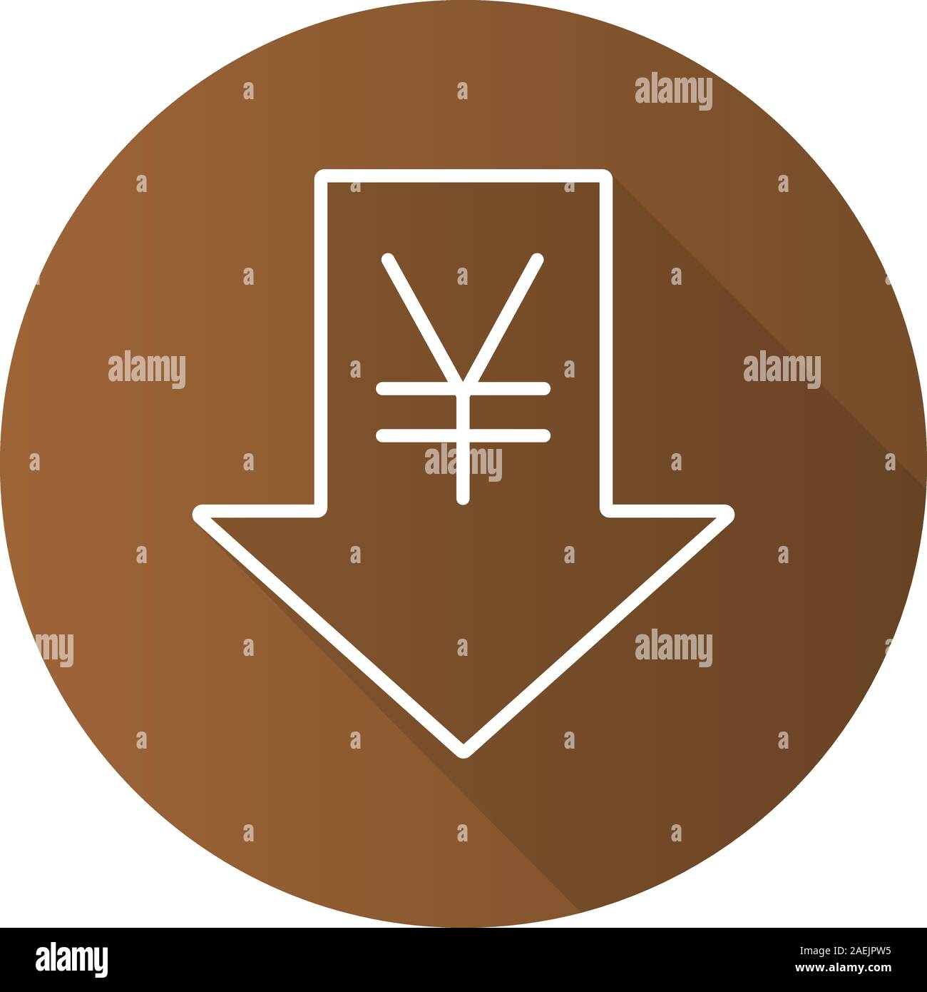 Yen rate falling flat linear long shadow icon. China and Japan currency ...