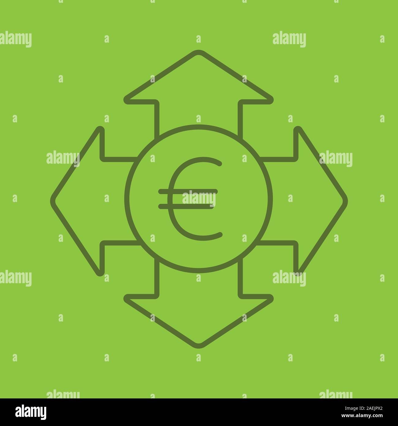 Money spending color linear icon. Euro currency with all direction ...
