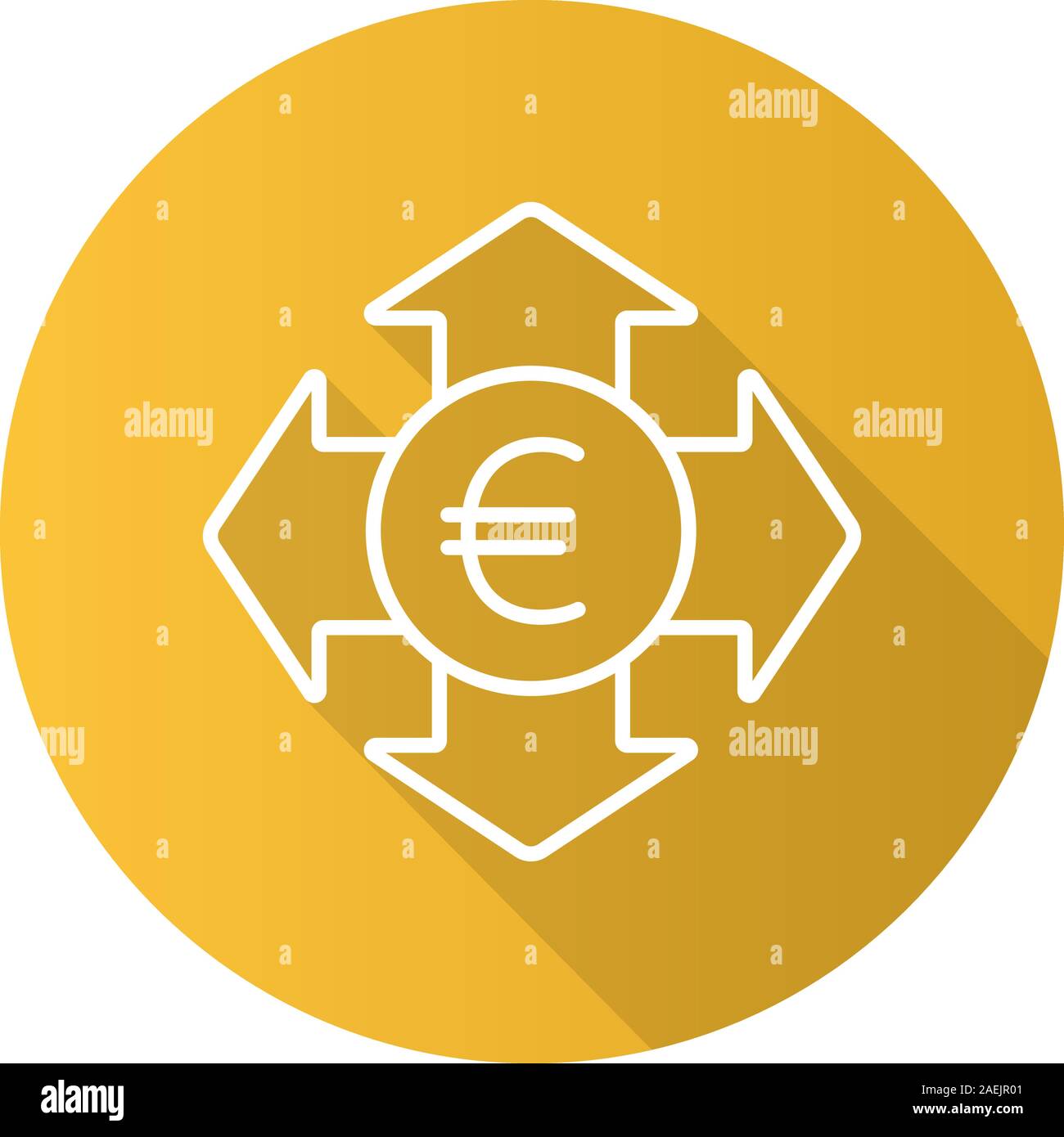 Money spending flat linear long shadow icon. Euro currency with all ...