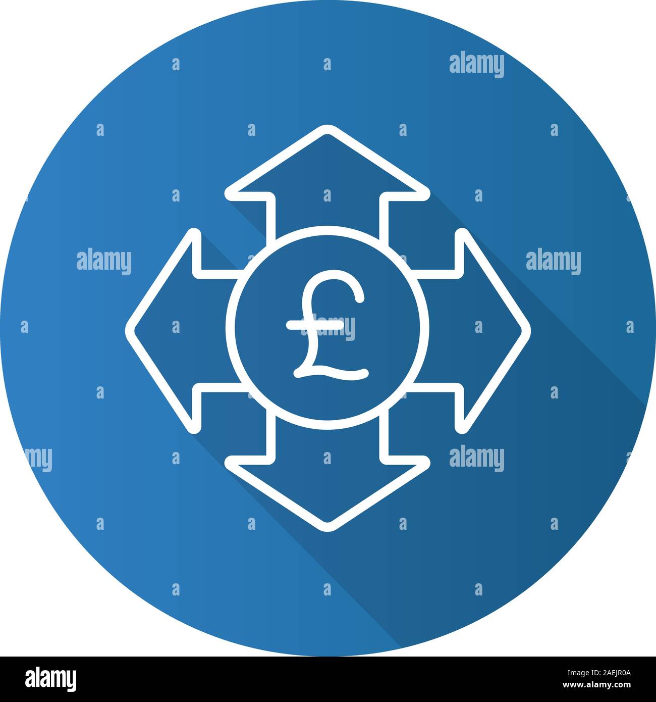 Money spending flat linear long shadow icon. Great Britain pound with ...