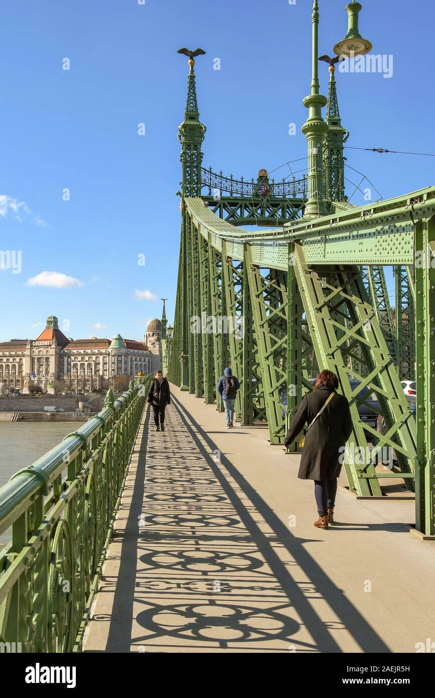 BUDAPEST, HUNGARY - MARCH 2019: Person walking across the Liberty ...
