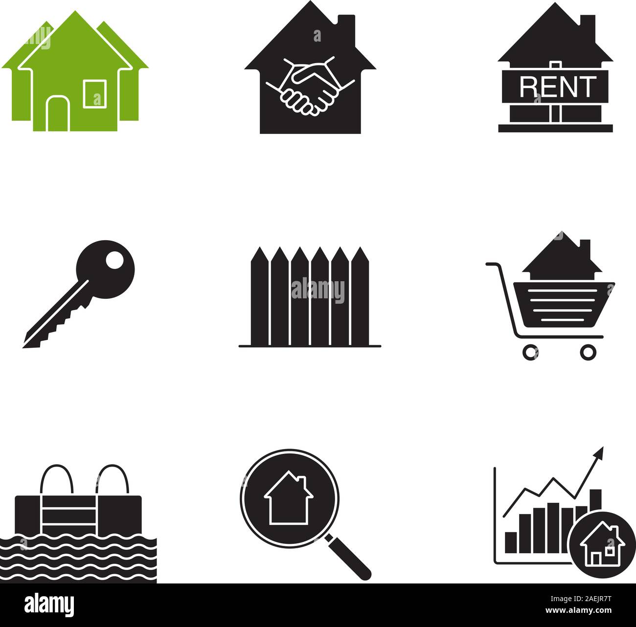 Real estate market glyph icons set. Silhouette symbols. Neighborhood ...