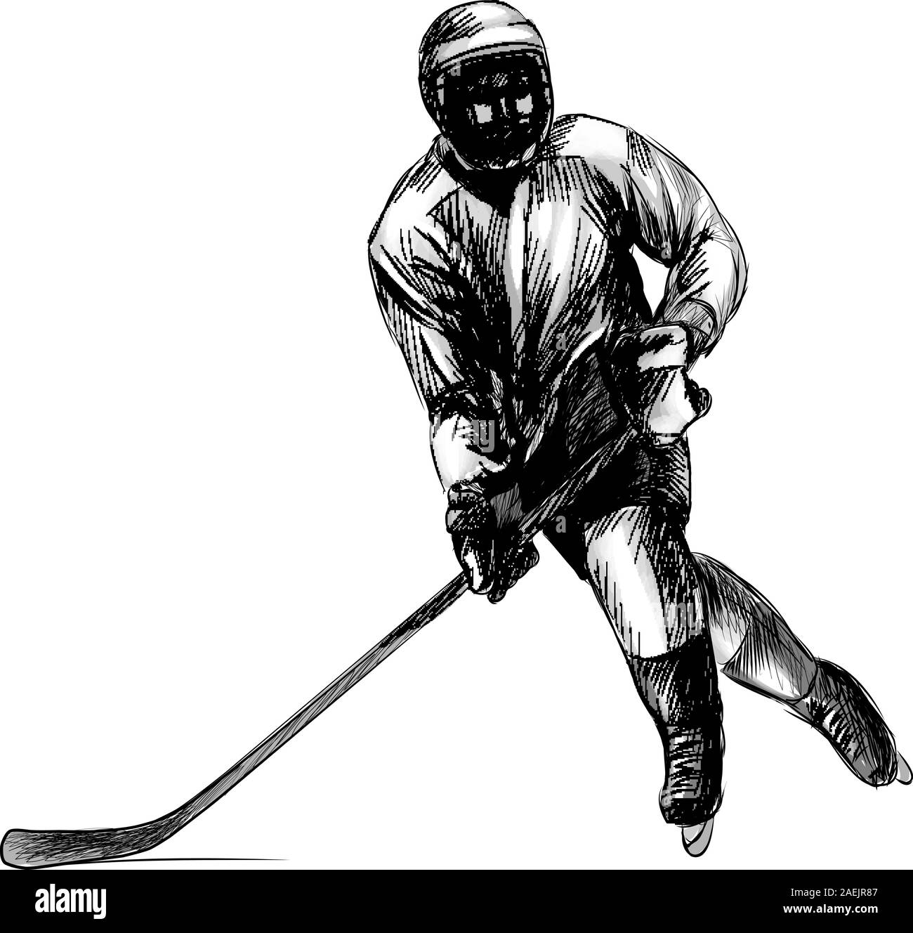 Hockey player. Hand drawn sketch. Winter sport. Vector illustration of ...
