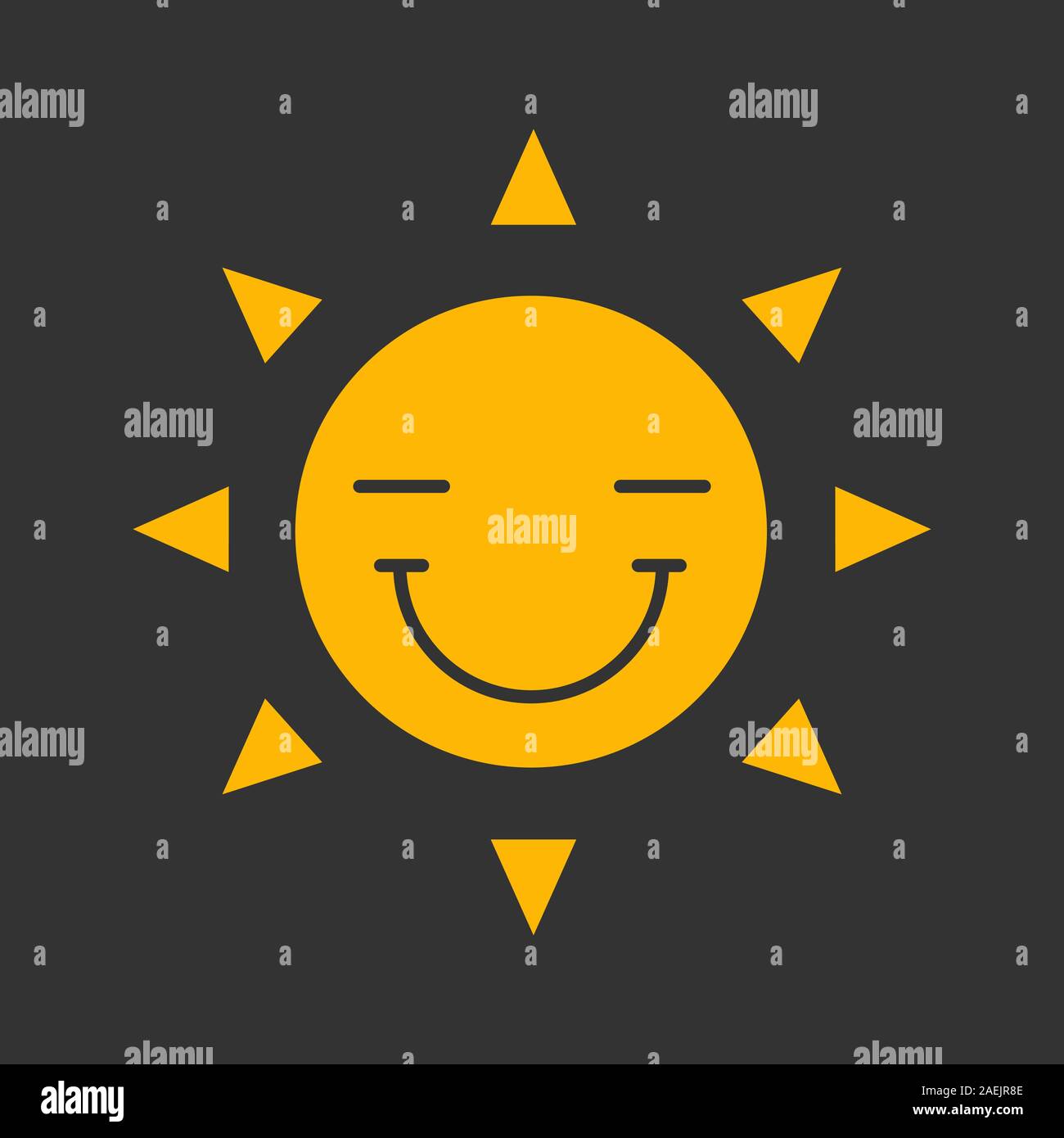Happy sun smile glyph color icon. Smiley with closed eyes. Good mood ...