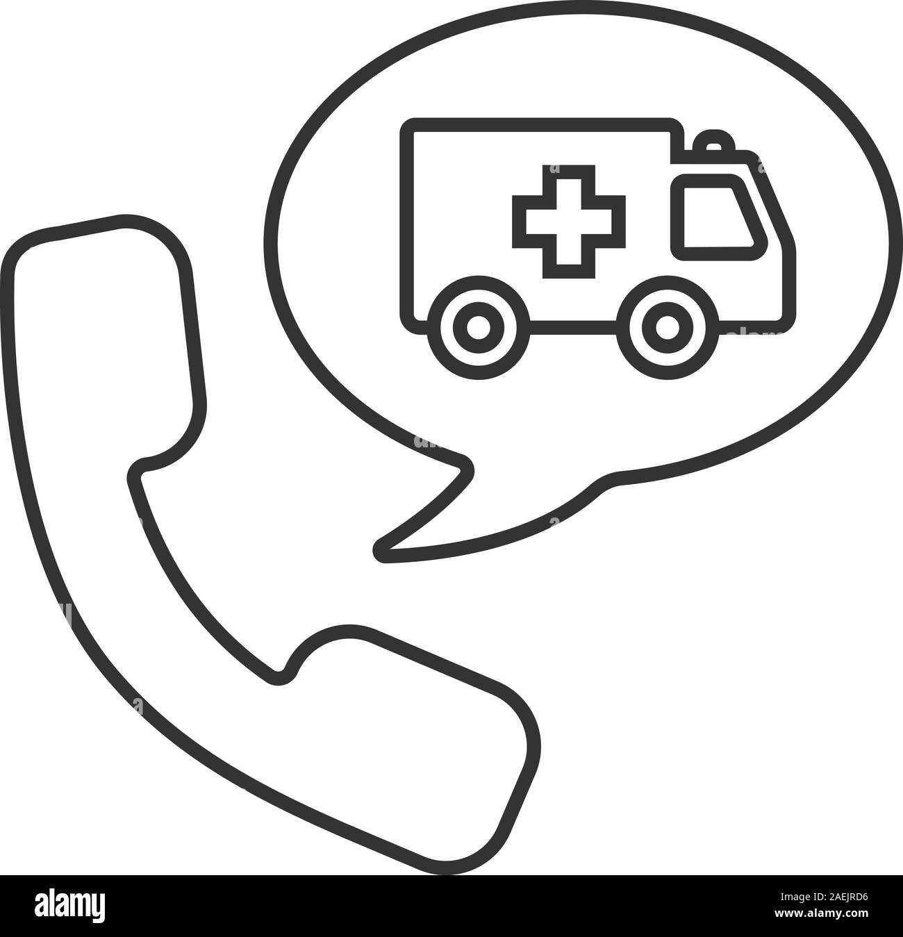 Phone call to ambulance linear icon. Thin line illustration. Handset ...