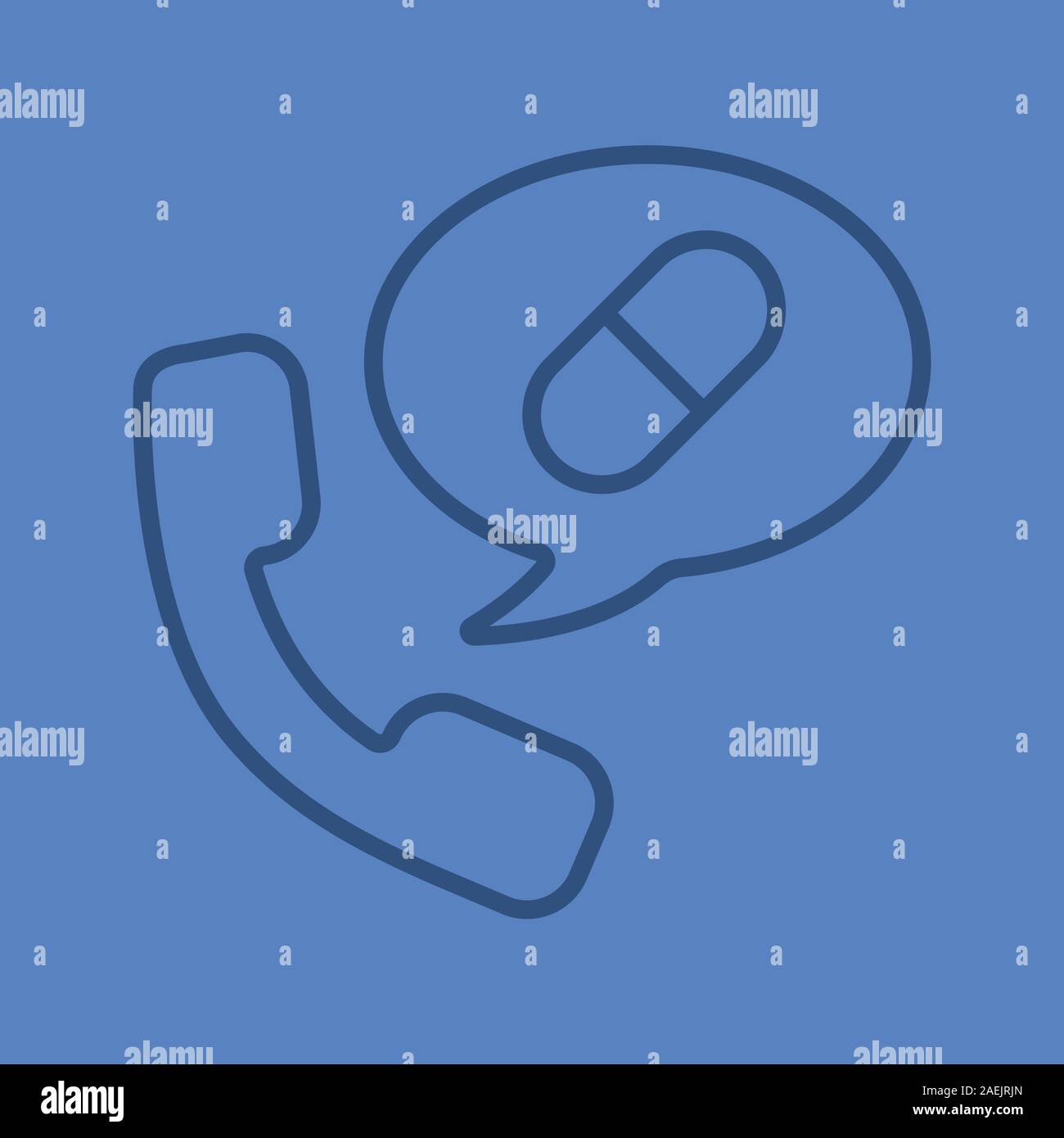 Drugs phone order color linear icon. Call to pharmacy. Handset with ...