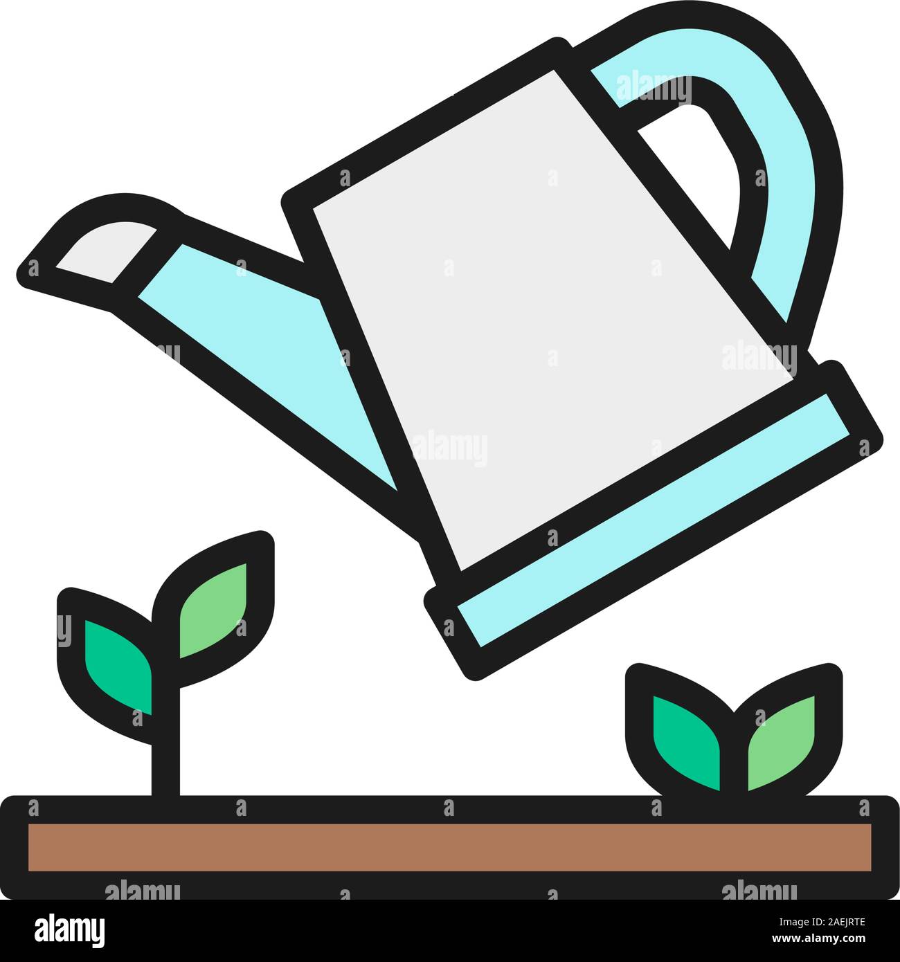 Vector watering plants, watering can flat color line icon Stock Vector ...