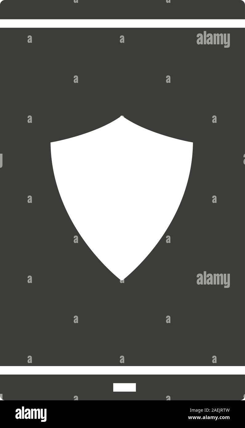 Smartphone protection glyph icon. Silhouette symbol. Smart phone with ...