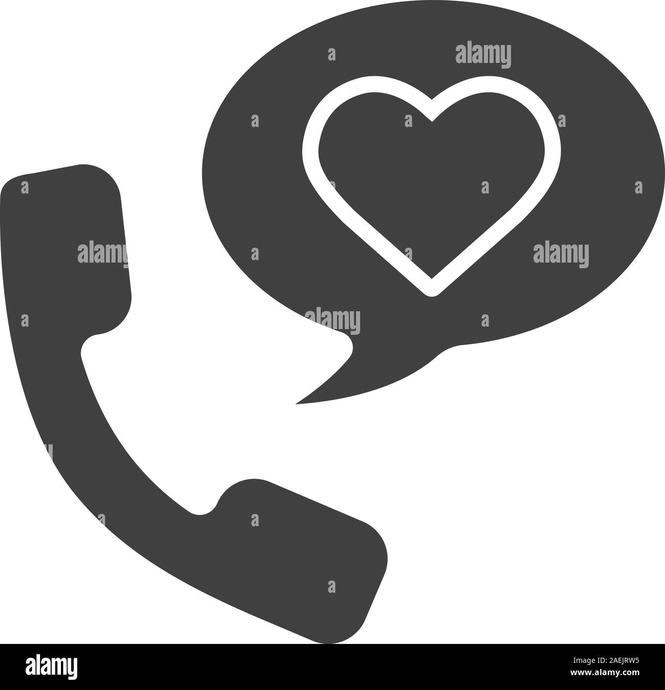 Romantic phone talk glyph icon. Silhouette symbol. Handset with heart ...