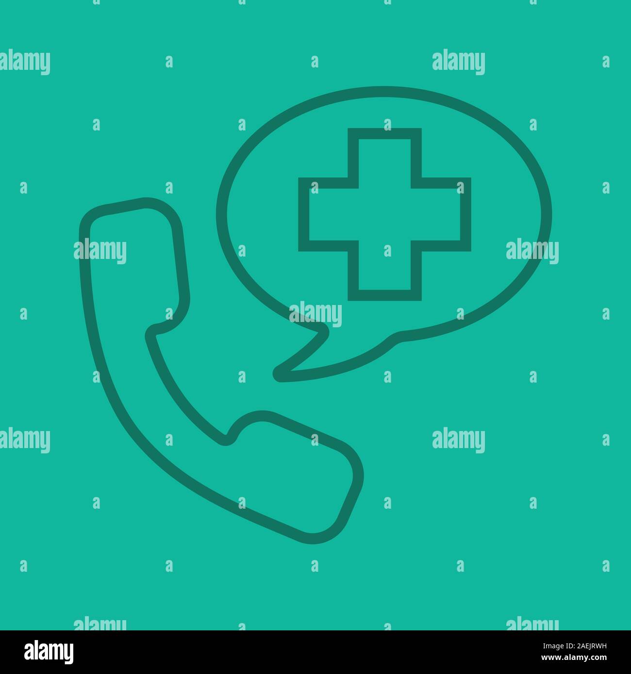 Emergency phone call to hospital linear icon. Handset with medical ...