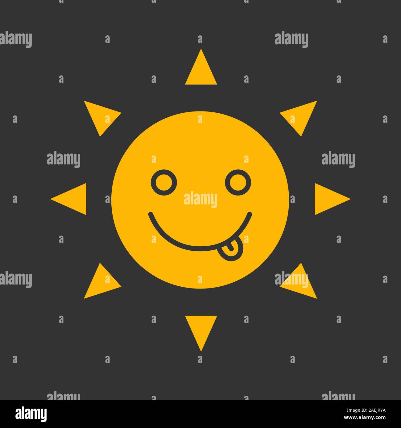 Yummy sun smile glyph color icon. Silly, goofy, foolish sun emoticon ...