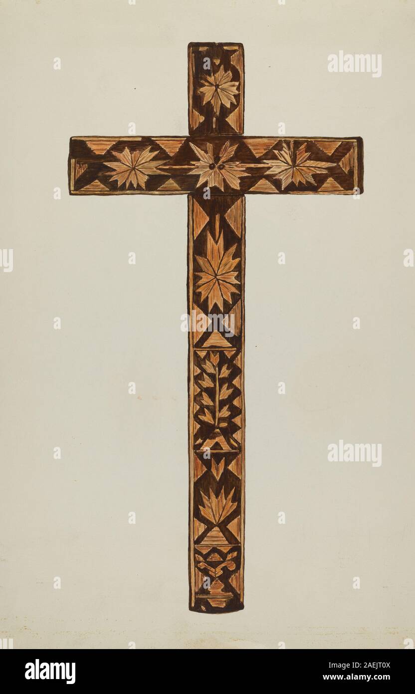 Straw inlay cross by Margery Parish, circa 1937, a wooden cross ...