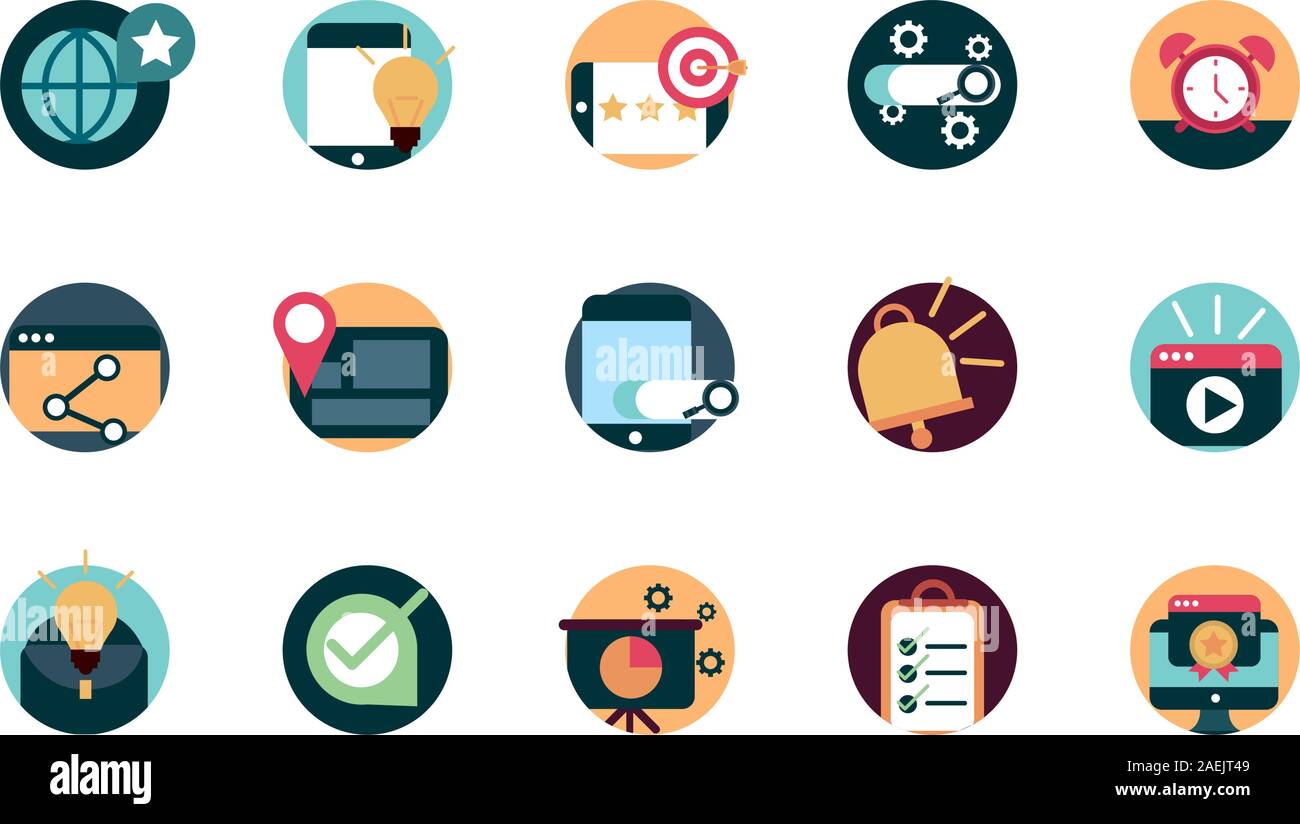 digital marketing advertising media icons set vector illustration Stock ...