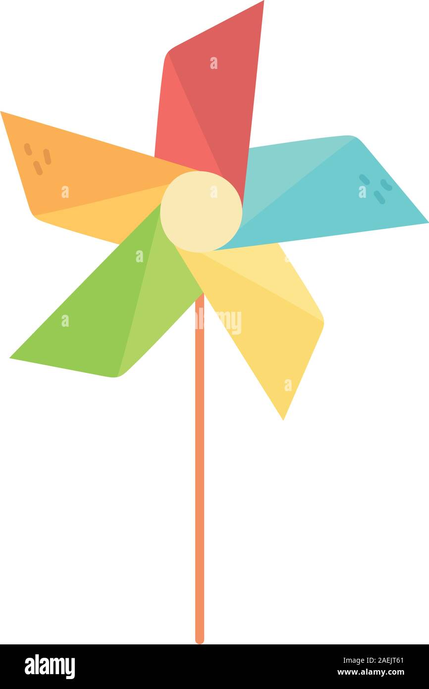 kids toy, pinwheel wind stick icon on white background vector ...