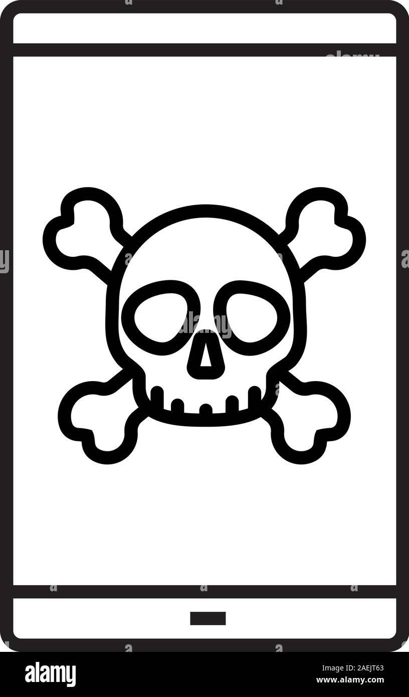 Smartphone virus linear icon. Death screen. Thin line illustration ...