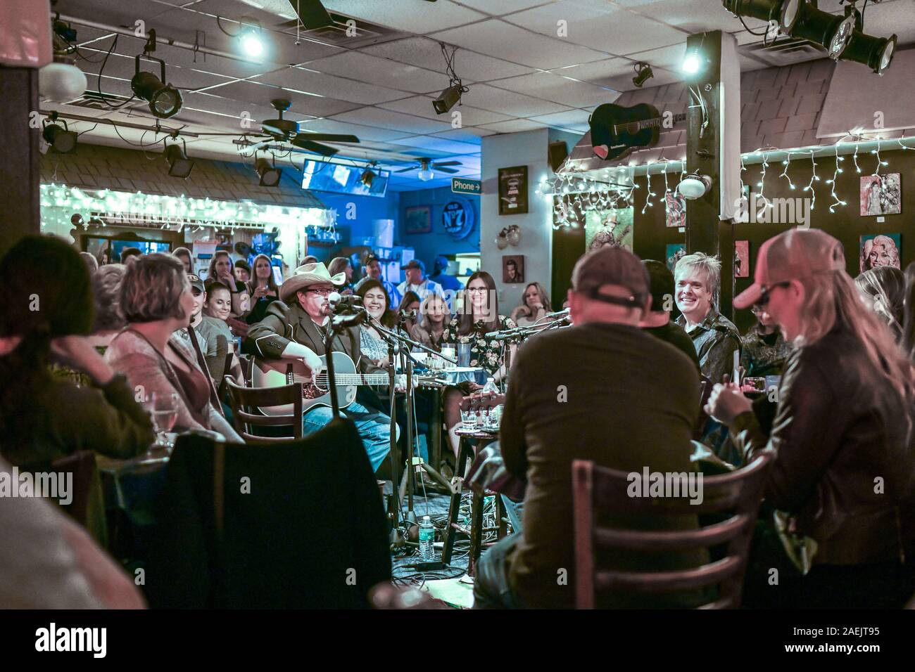 Interior of world famous The Bluebird Cafe. This music club opened in ...
